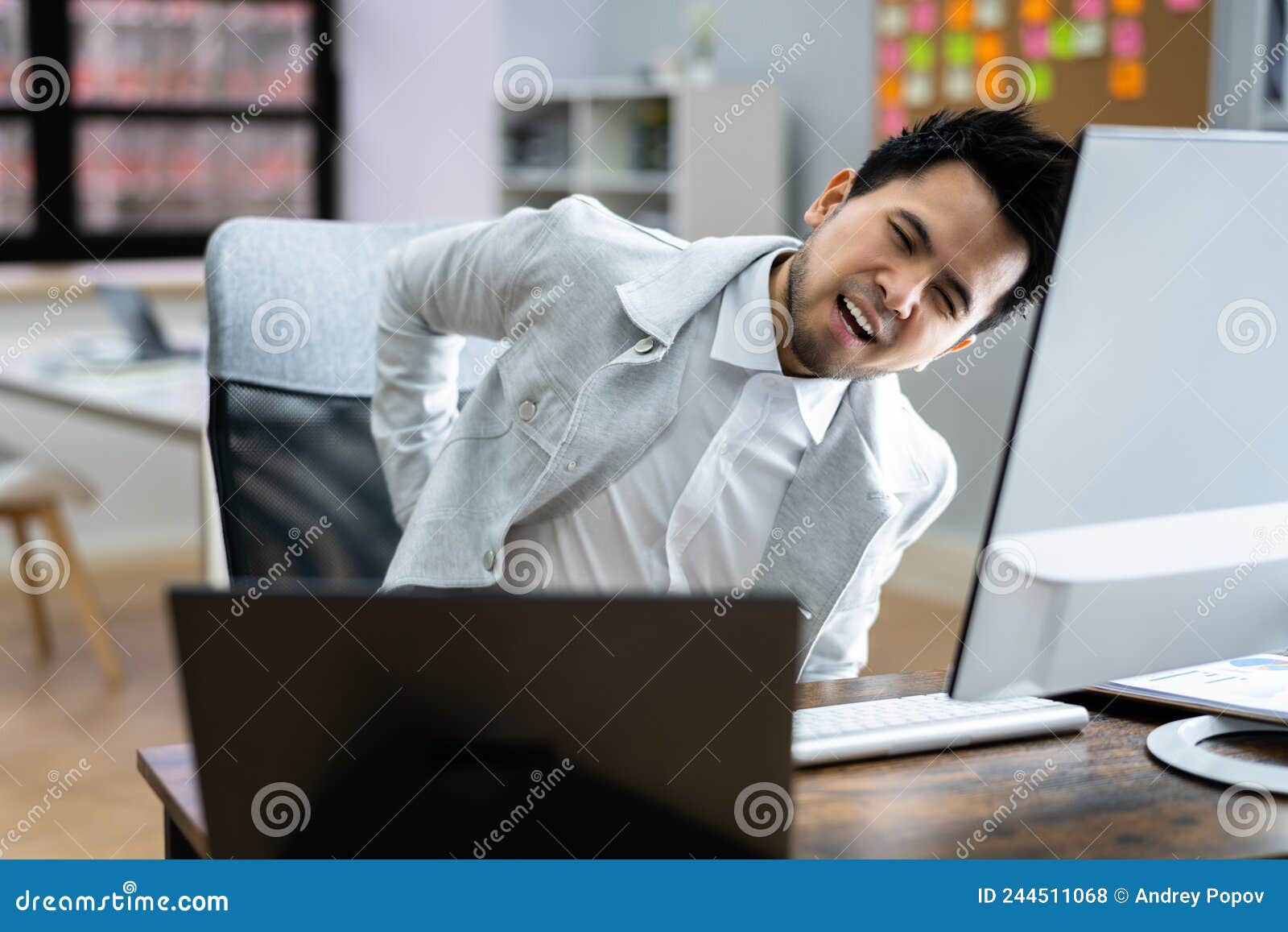 Back Pain Bad Posture Man Sitting Stock Photo - Image of pain, injury ...
