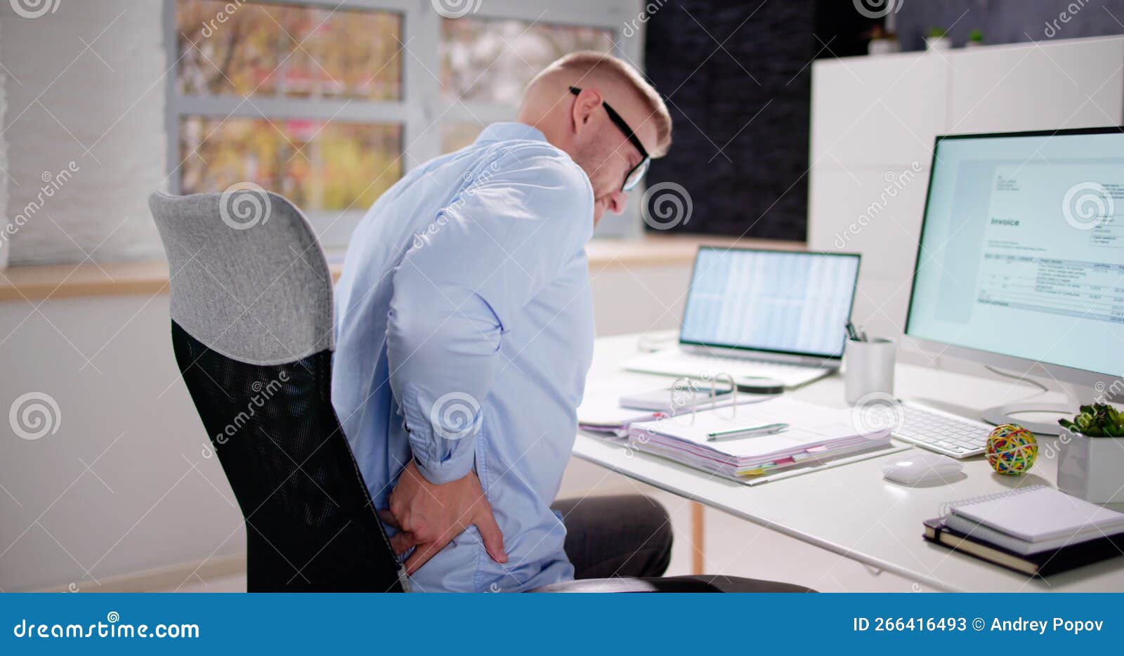 Back Pain Bad Posture Man Sitting Stock Image - Image of laptop, spine ...