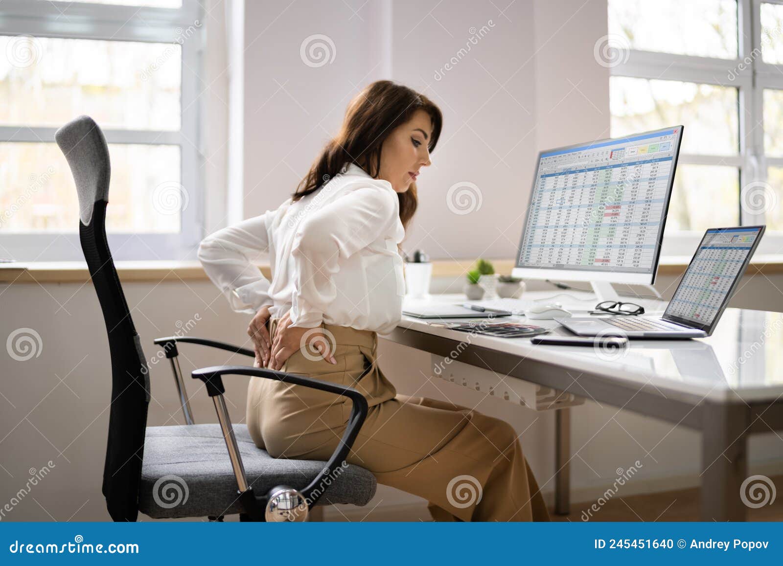 Back Pain Bad Posture Woman Sitting Stock Photo - Image of ...