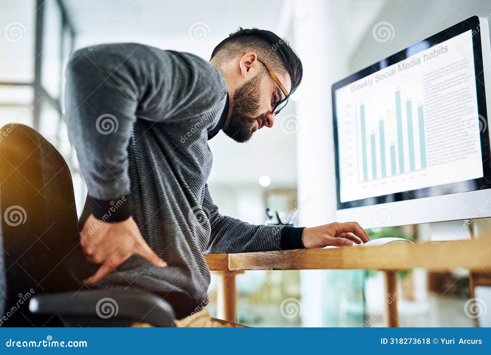 Back Pain, Business Man and Office Desk with Strain, Stress and Anxiety ...