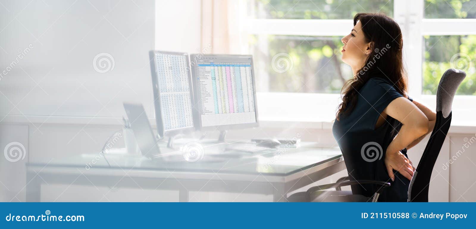 Back Pain at Computer stock photo. Image of back, female - 211510588