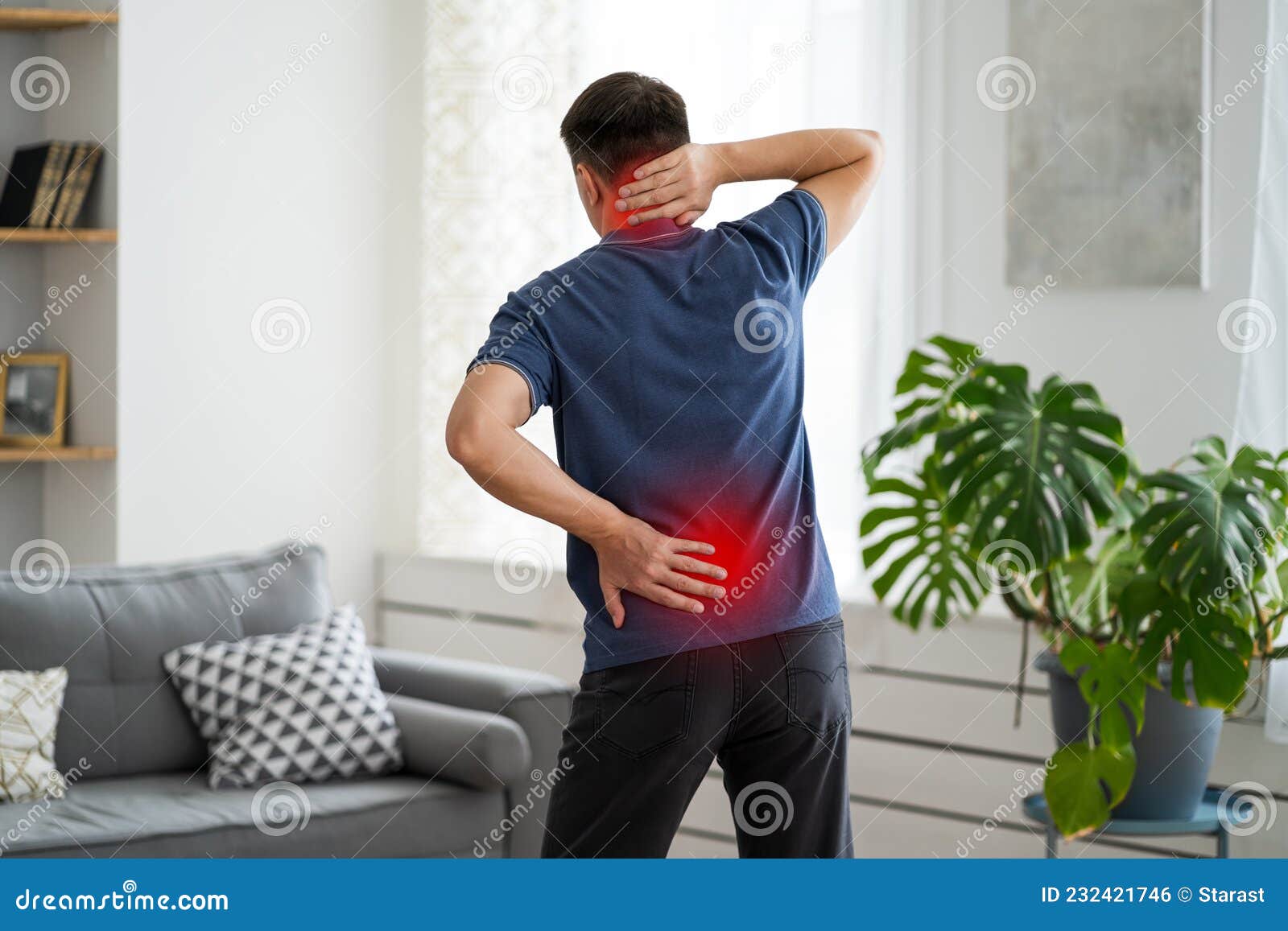 Back Pain, Man with Backache at Home Stock Photo - Image of healthy ...