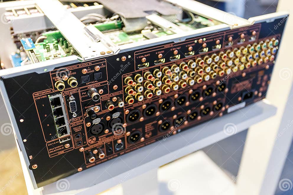 Back Panel of Audio Amplifier Stock Image - Image of black, analog ...