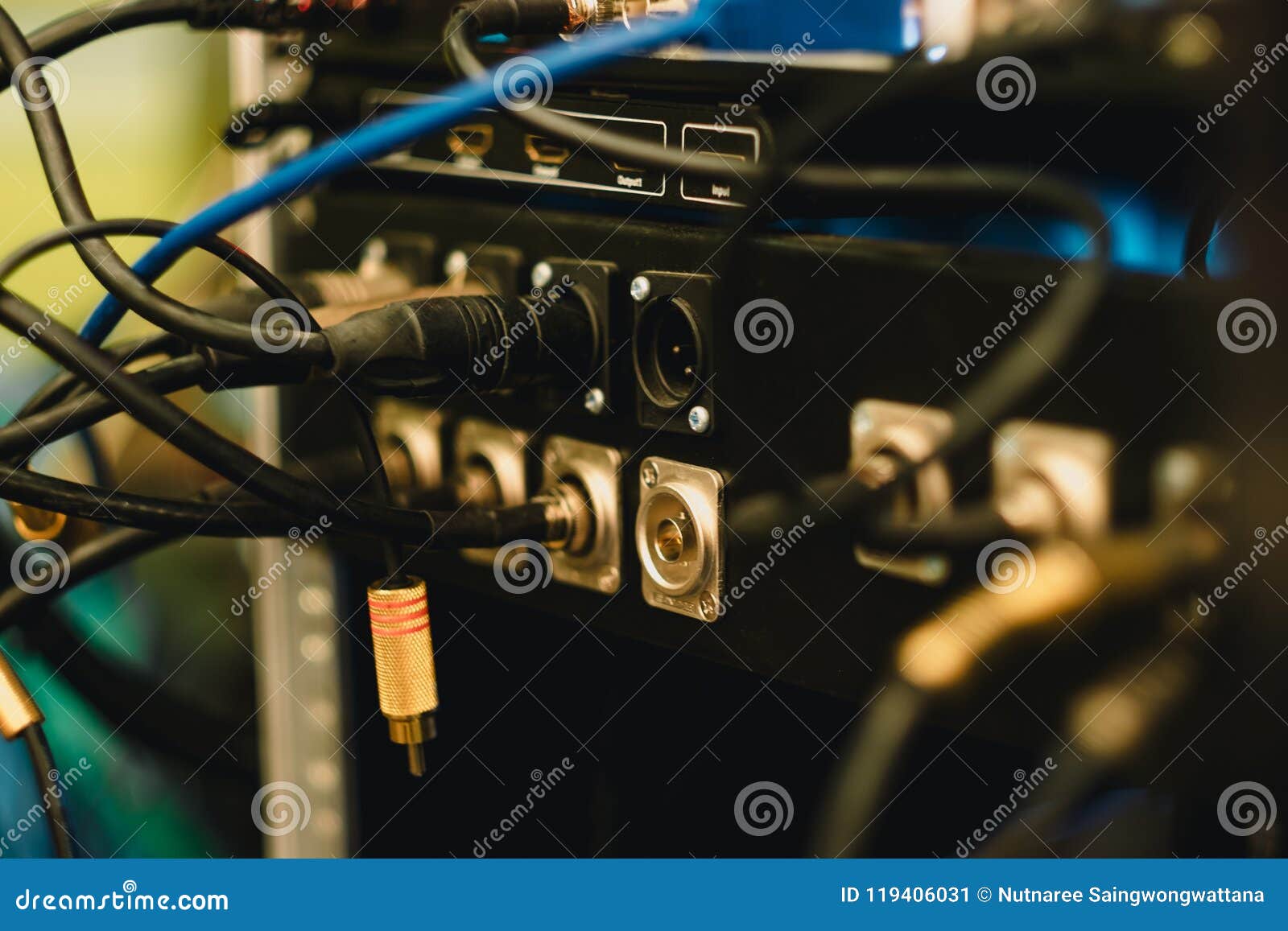 Back Panel Electronic of Music Equipment with Wire in Studio Background ...