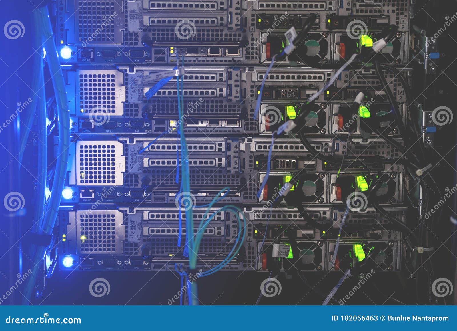 Back Panel of Powerful Servers Installed in the Rack of the Server Room ...