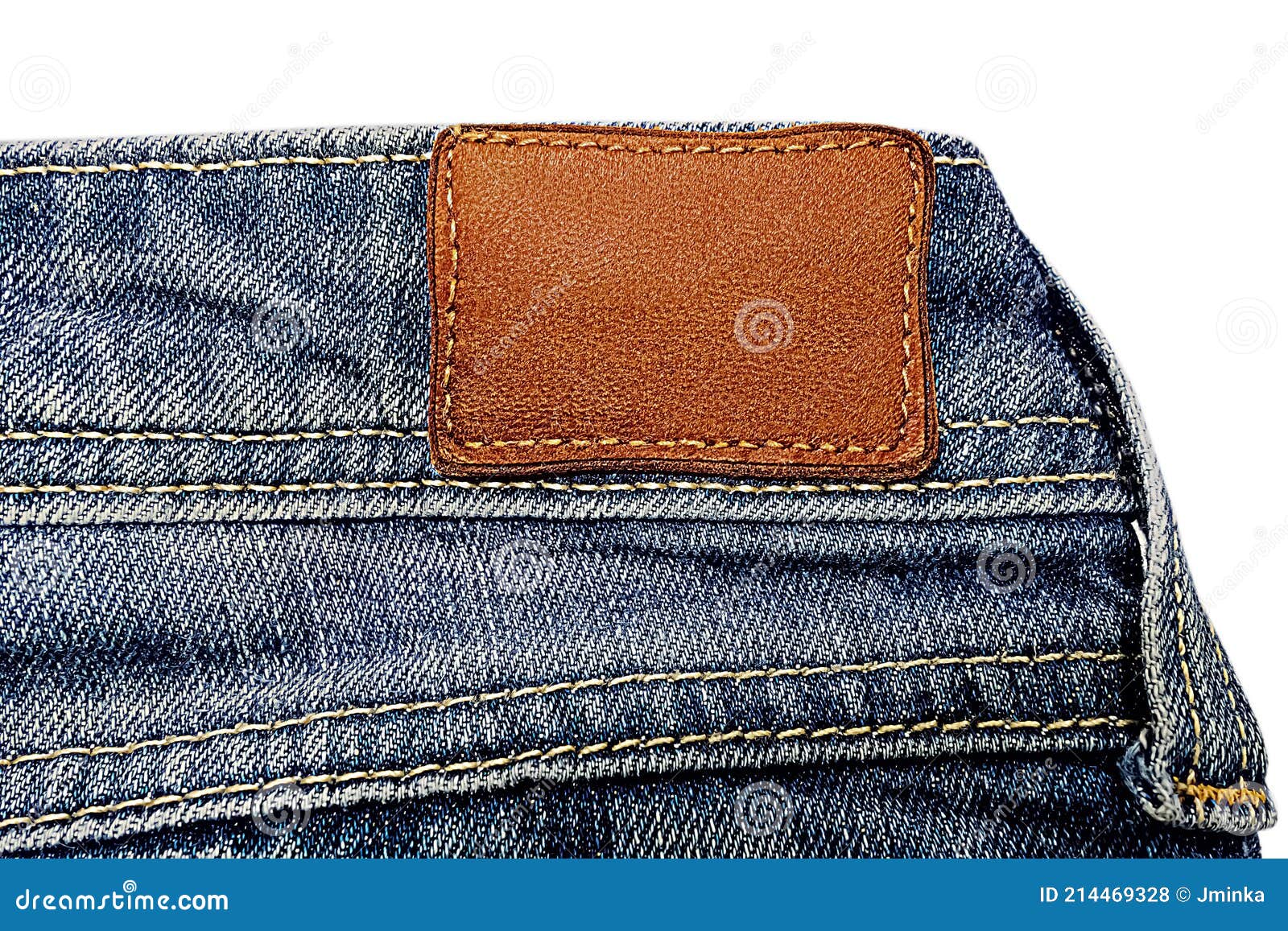 Back Part of Blue Jeans Isolated on White Background with Brown Empty ...