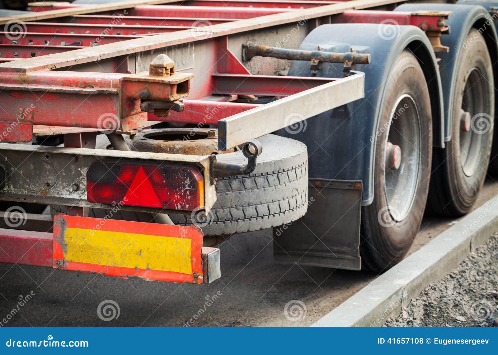Back Part with Taillight of Empty Truck Cargo Trailer on Asphalt Stock ...