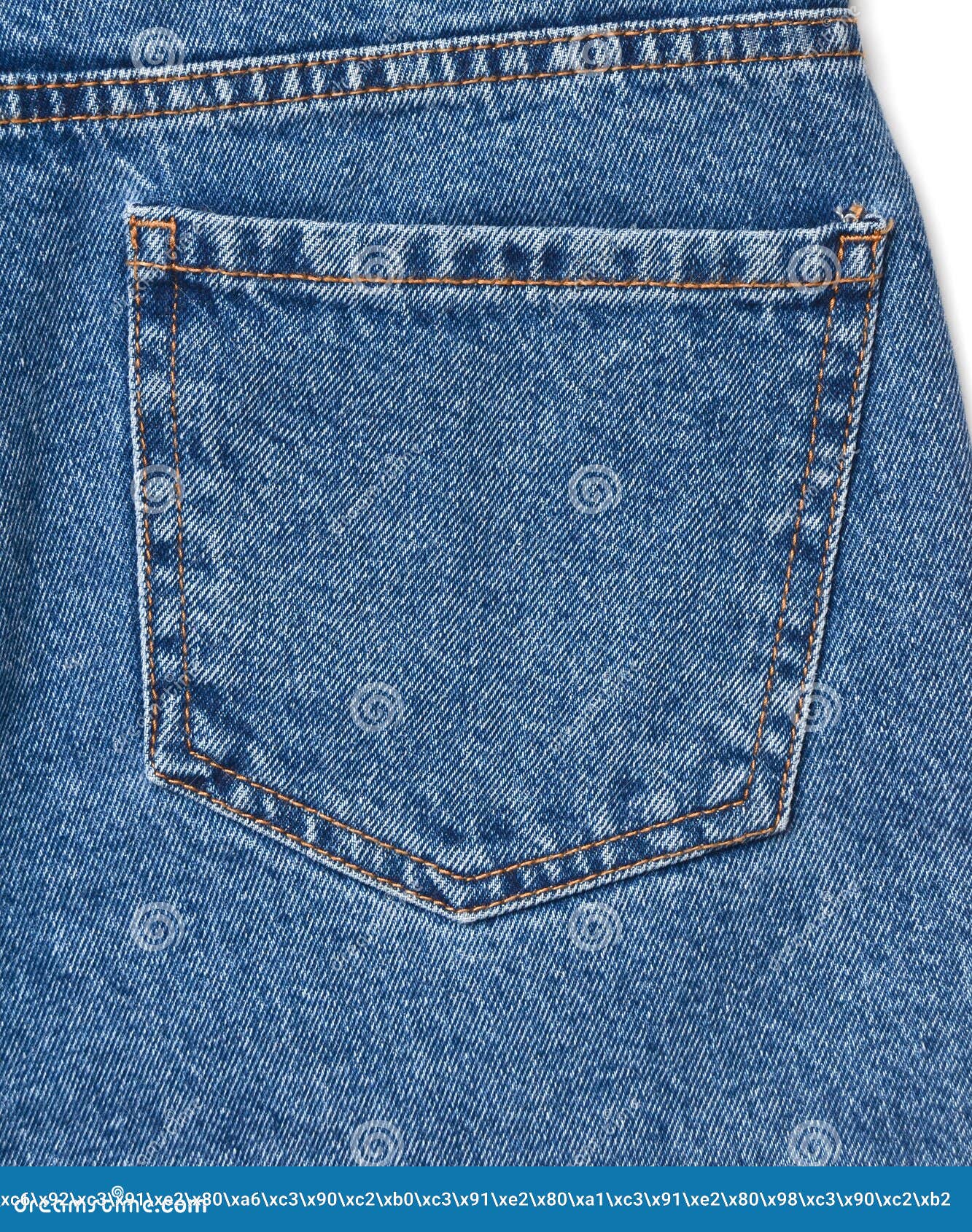 Back Pocket of Blue Textured Jeans Isolated on White Background Stock ...