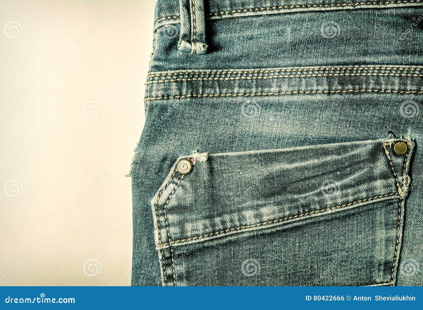 Back Pocket Stitching Blue Jeans Vintage Style Close-up Stock Photo ...