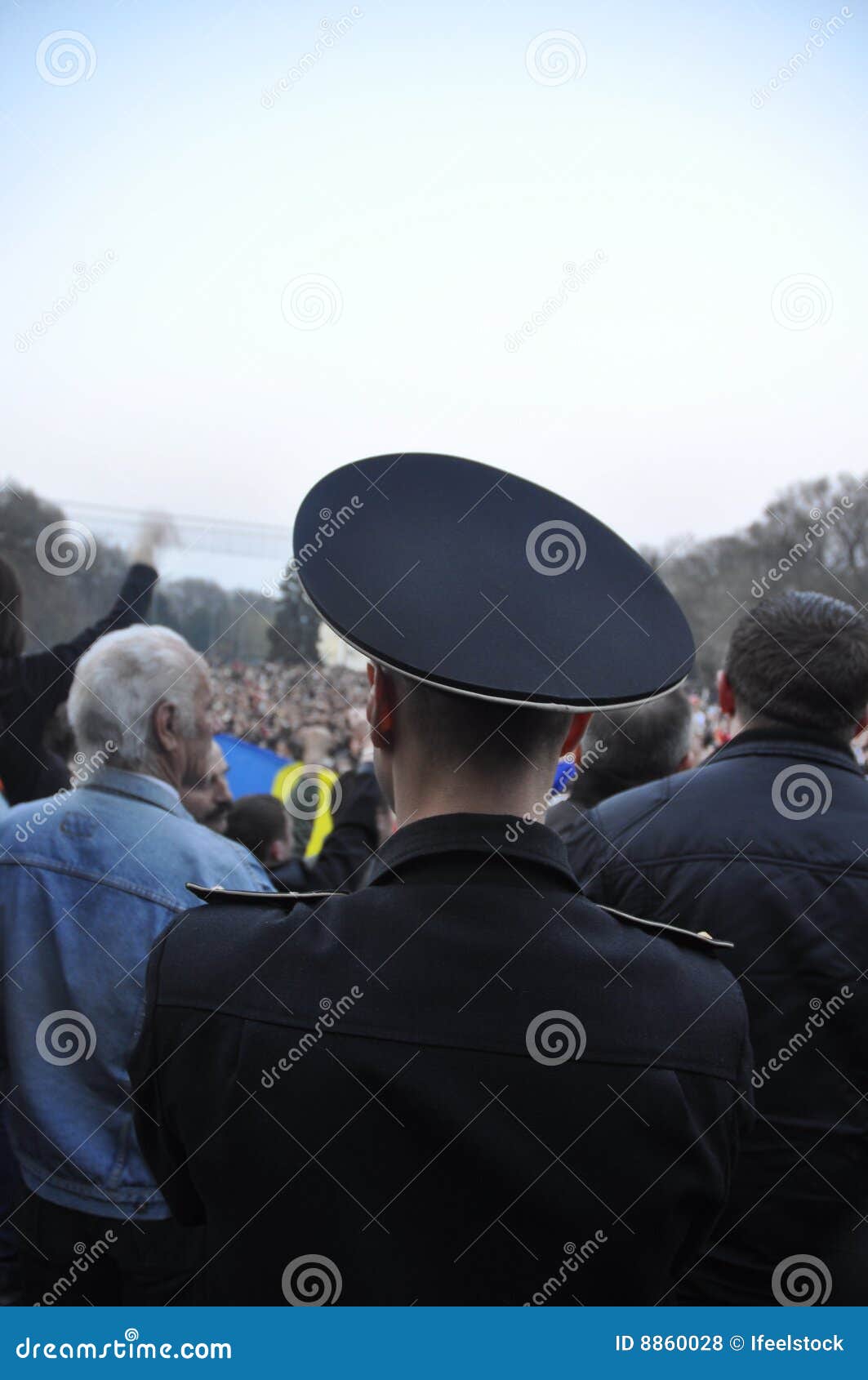 Back of a Police Man Looking at the Protest Editorial Stock Photo ...