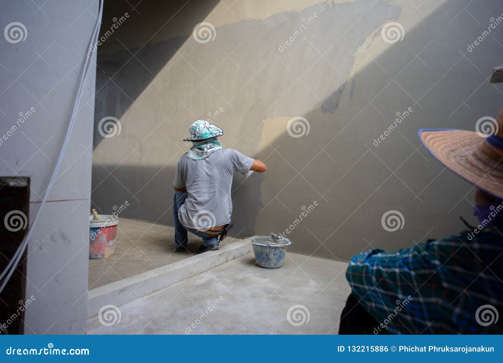 Back Portrait of Workers Plastering the Cement Texture Editorial Photo ...