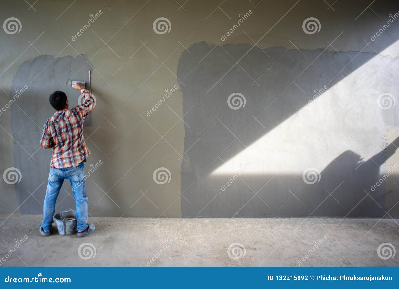 Back Portrait of Workers Plastering the Cement Texture Editorial ...