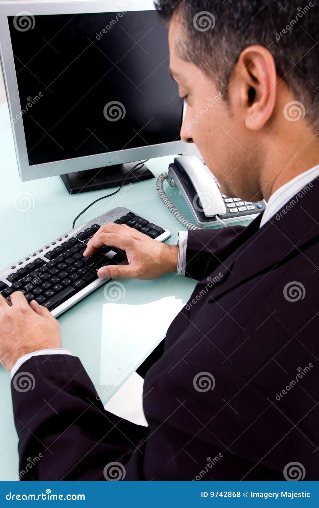 Back Pose of Businessman Working on Computer Stock Photo - Image of ...