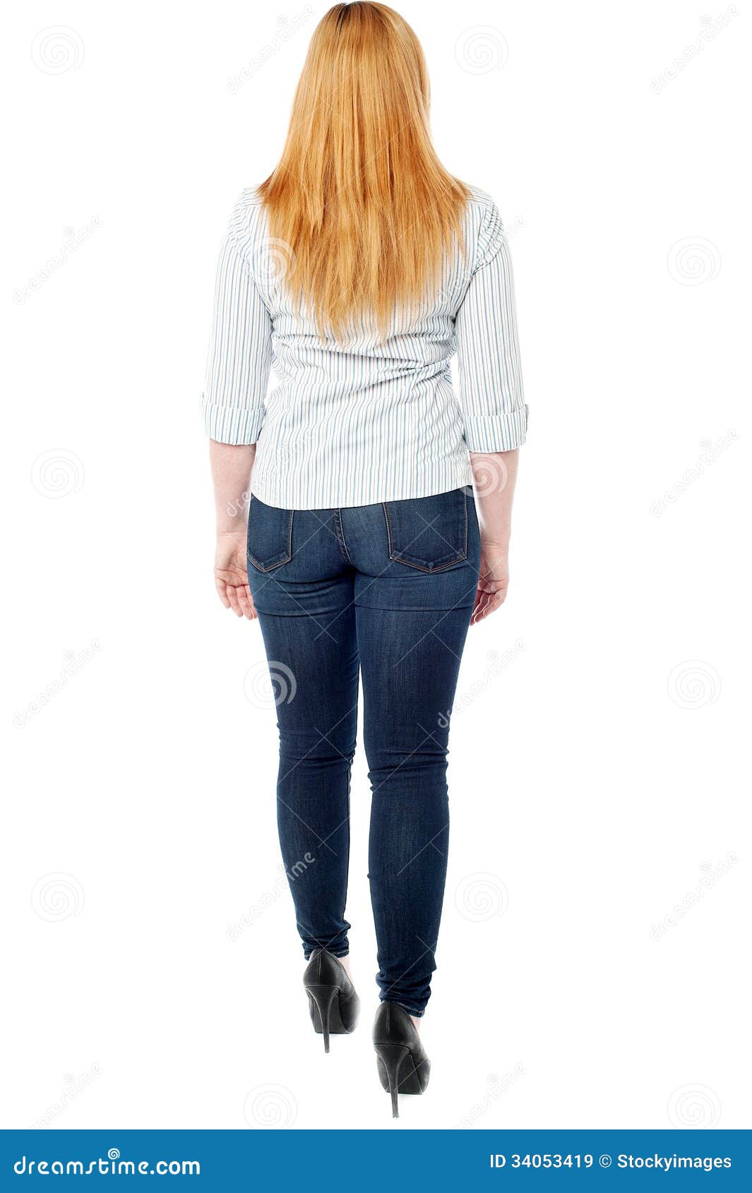 Back pose of a young woman stock image. Image of jeans - 34053419