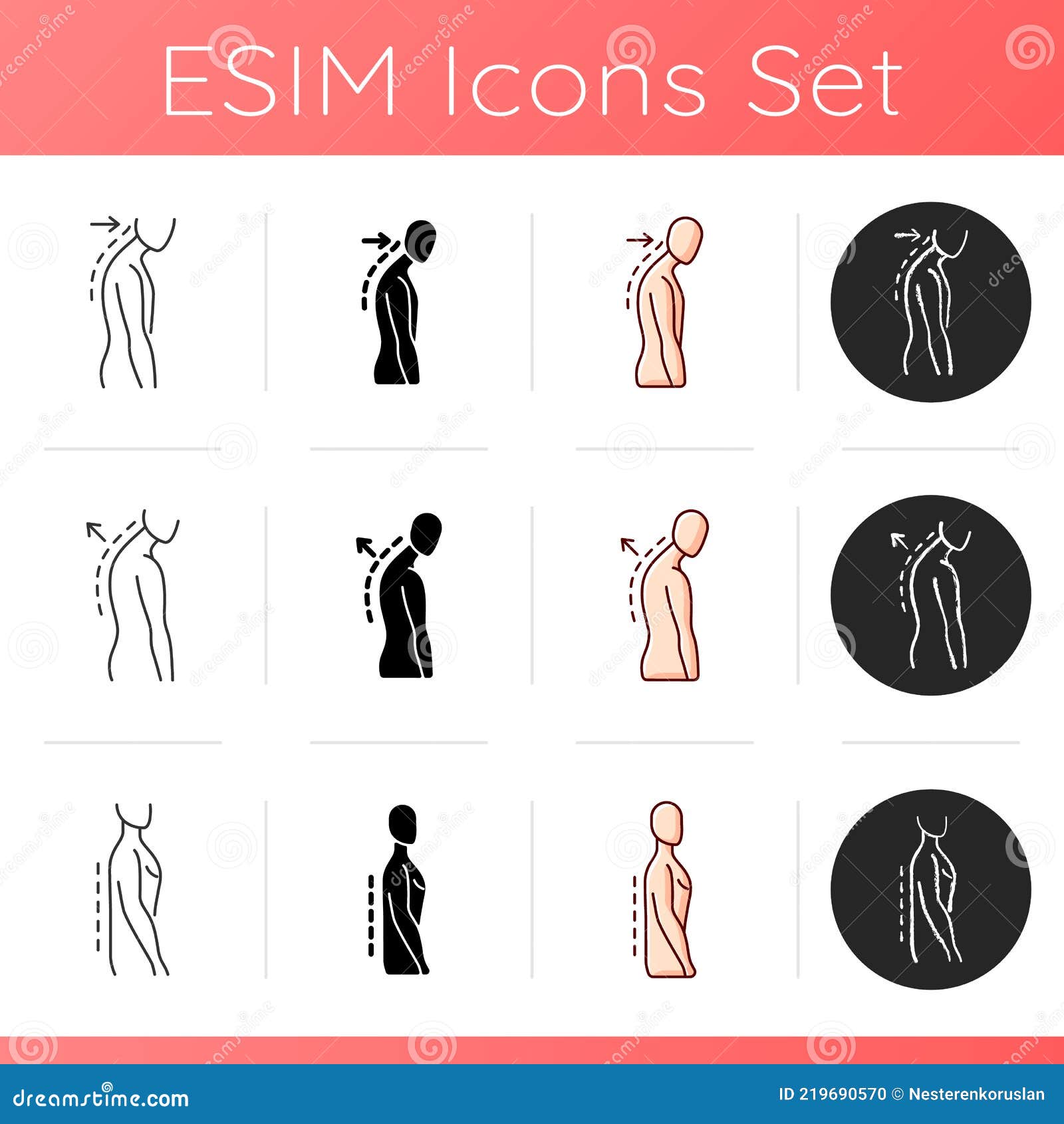 Back and Posture Problems Icons Set Stock Vector - Illustration of disc ...