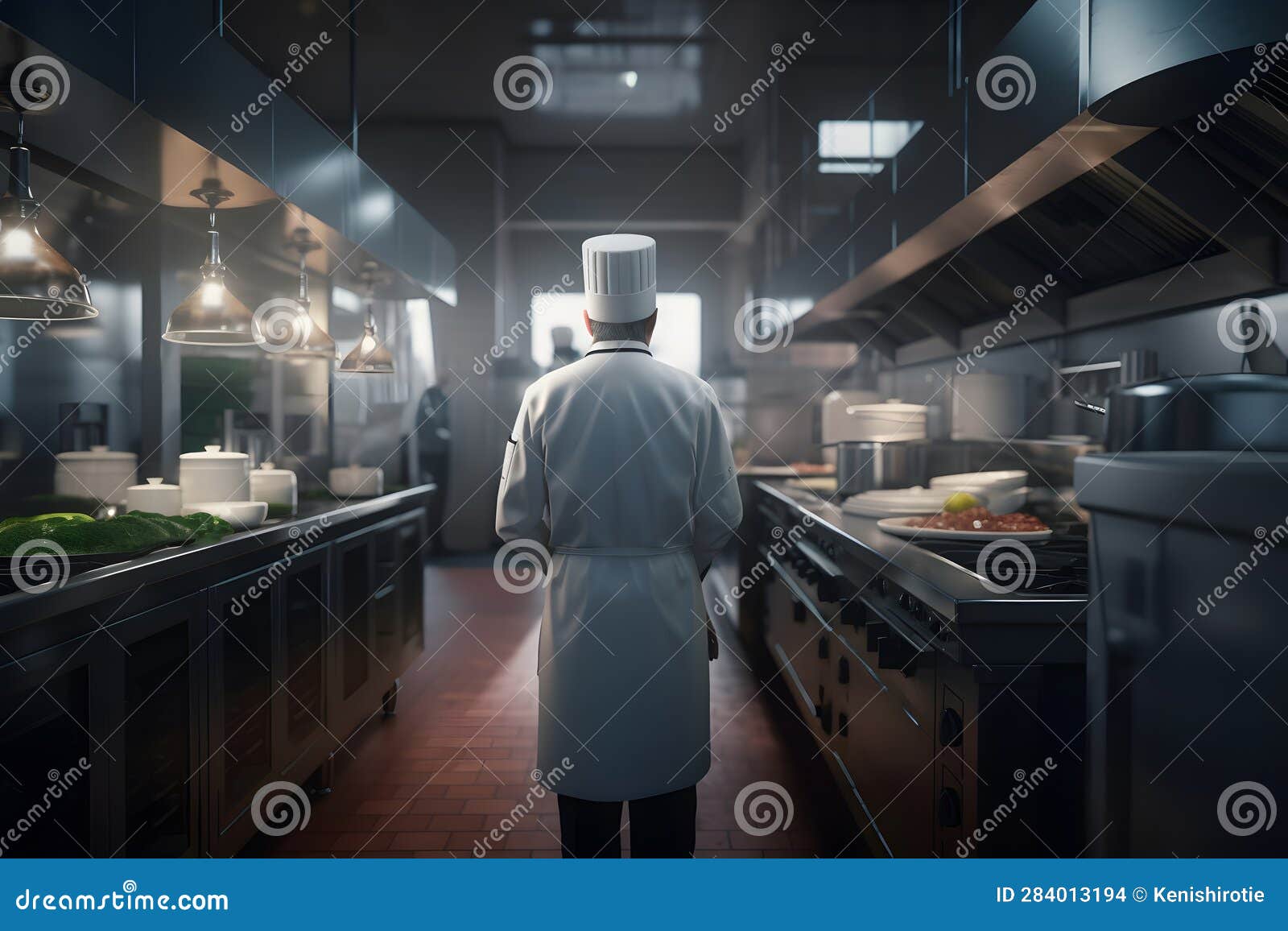 Back Profile of Chef in Kitchen Stock Illustration - Illustration of ...