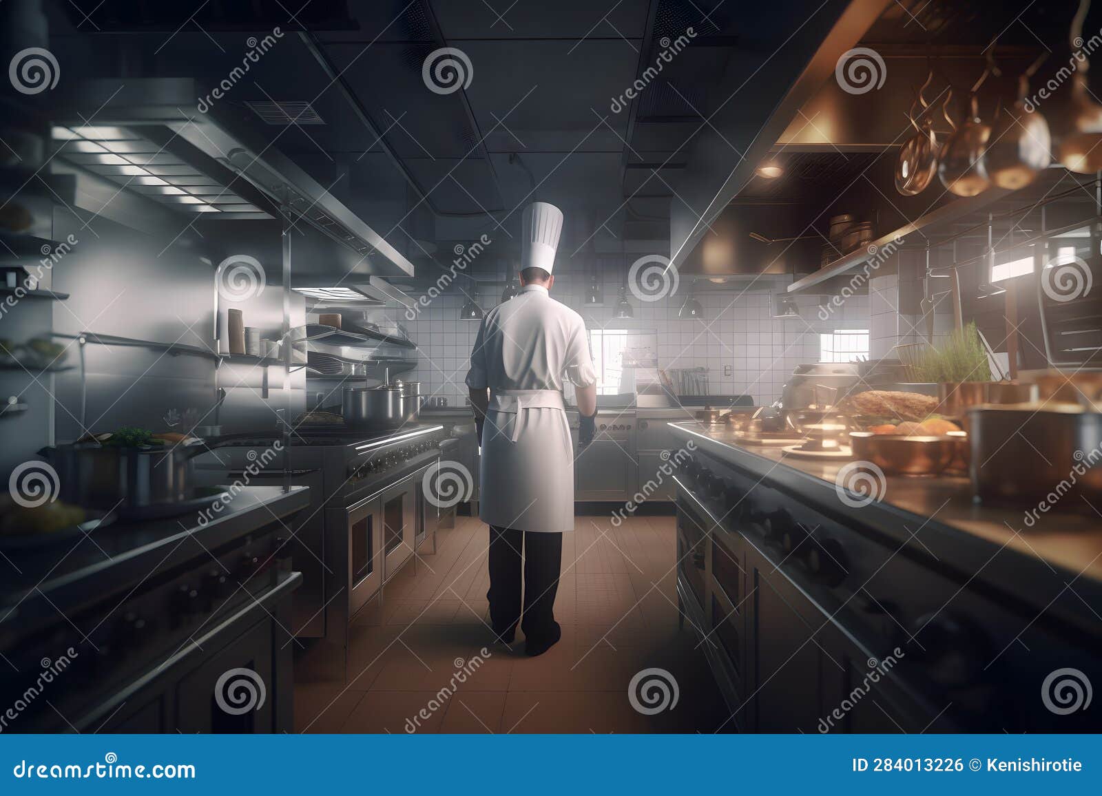Back Profile of Chef in Kitchen Stock Illustration - Illustration of ...