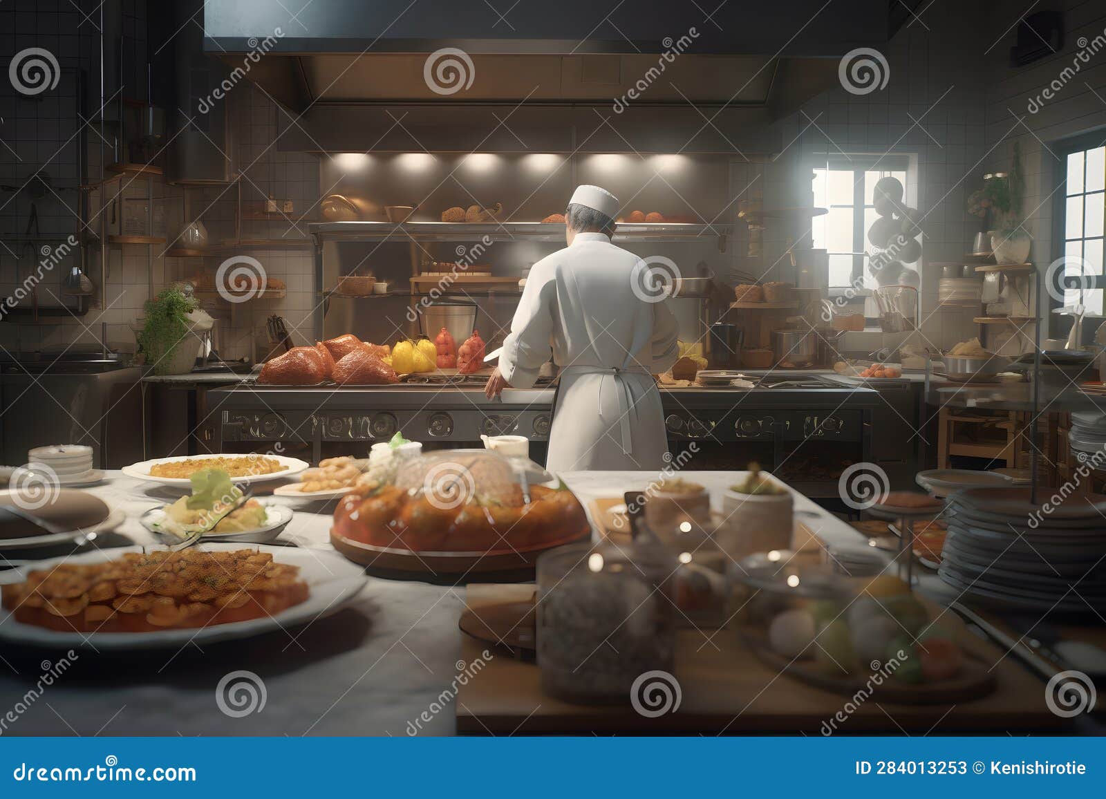 Back Profile of Chef in Kitchen Stock Illustration - Illustration of ...