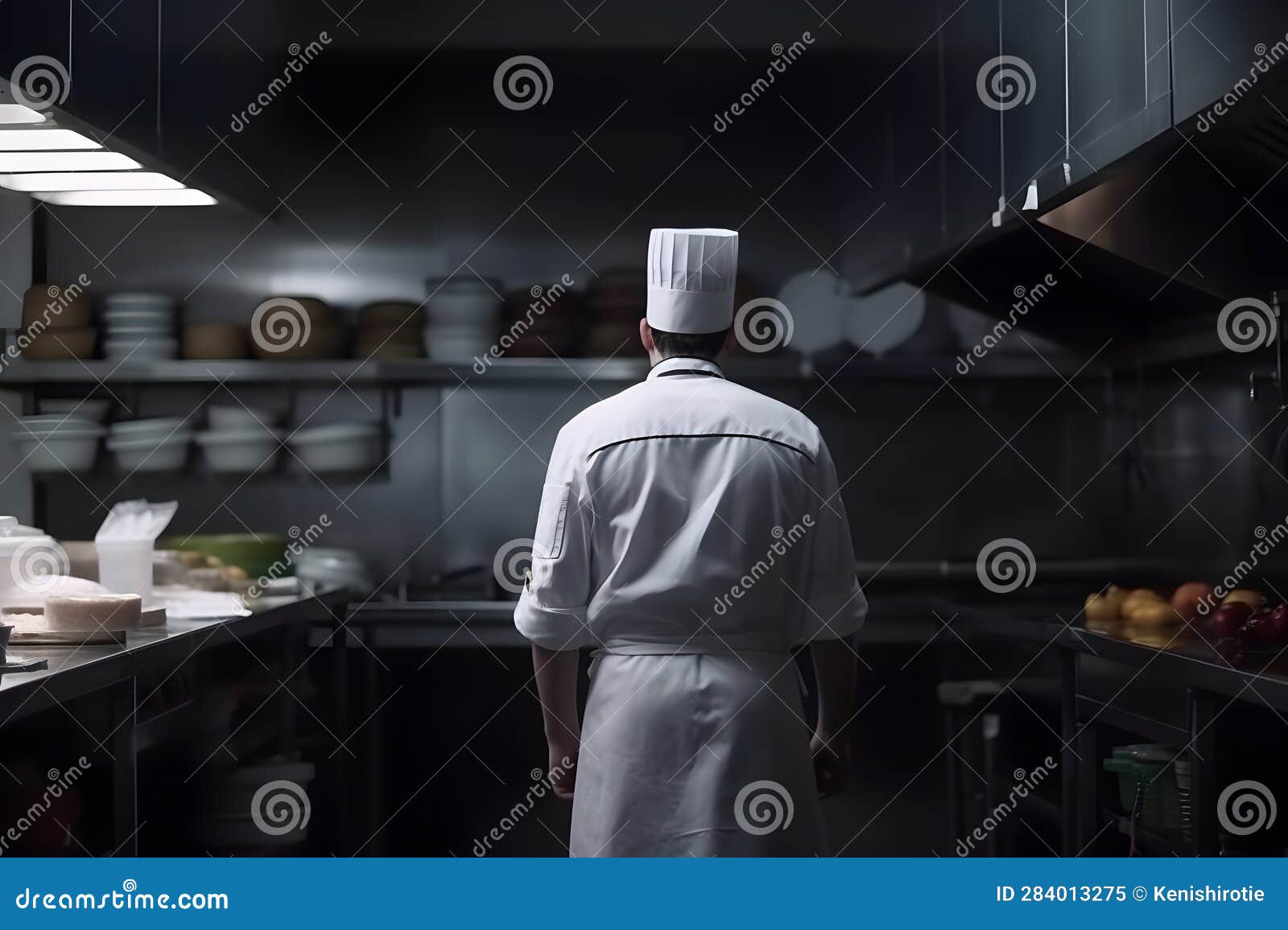 Back Profile of Chef in Kitchen Stock Illustration - Illustration of ...