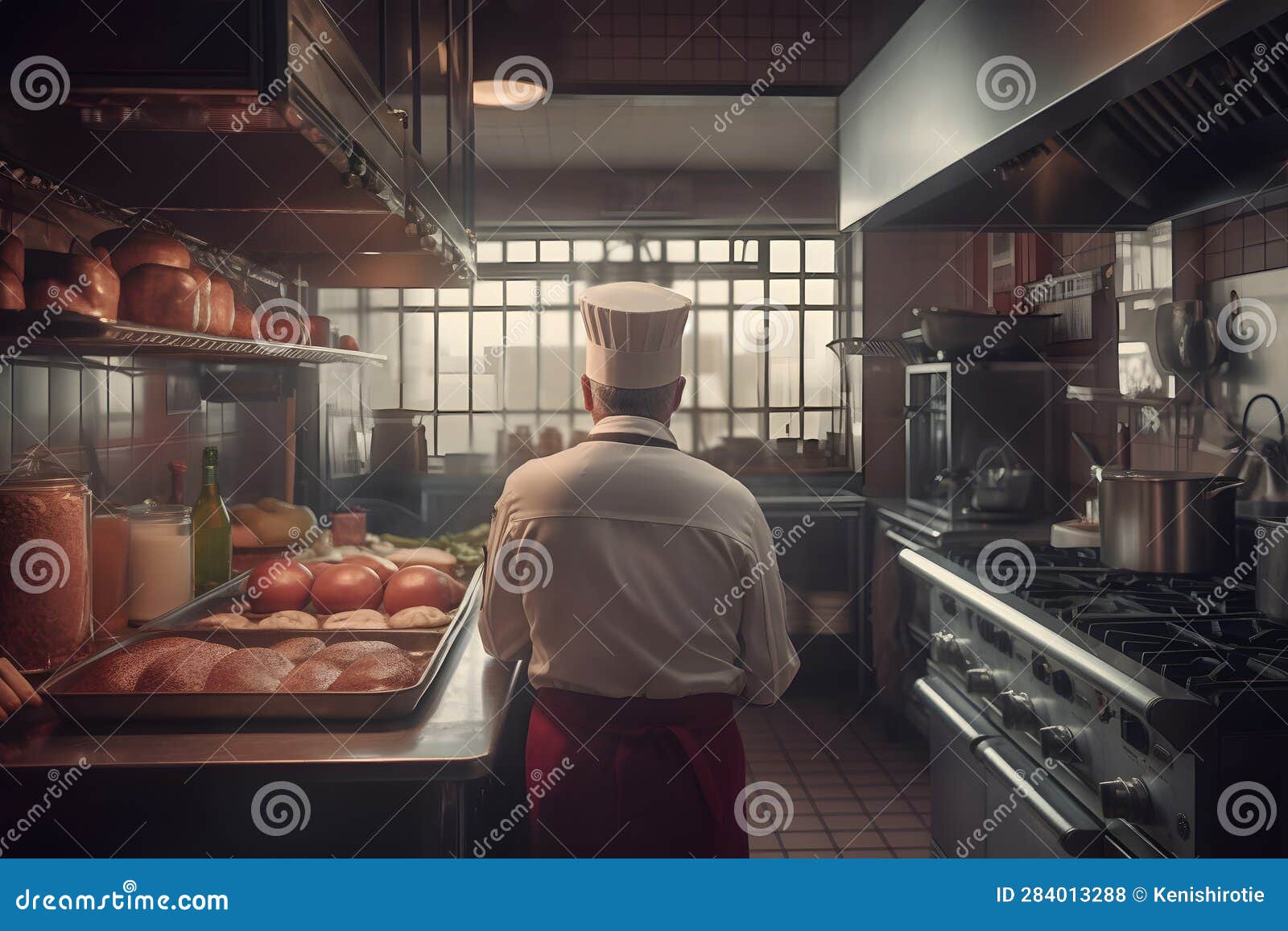Back Profile of Chef in Kitchen Stock Illustration - Illustration of ...