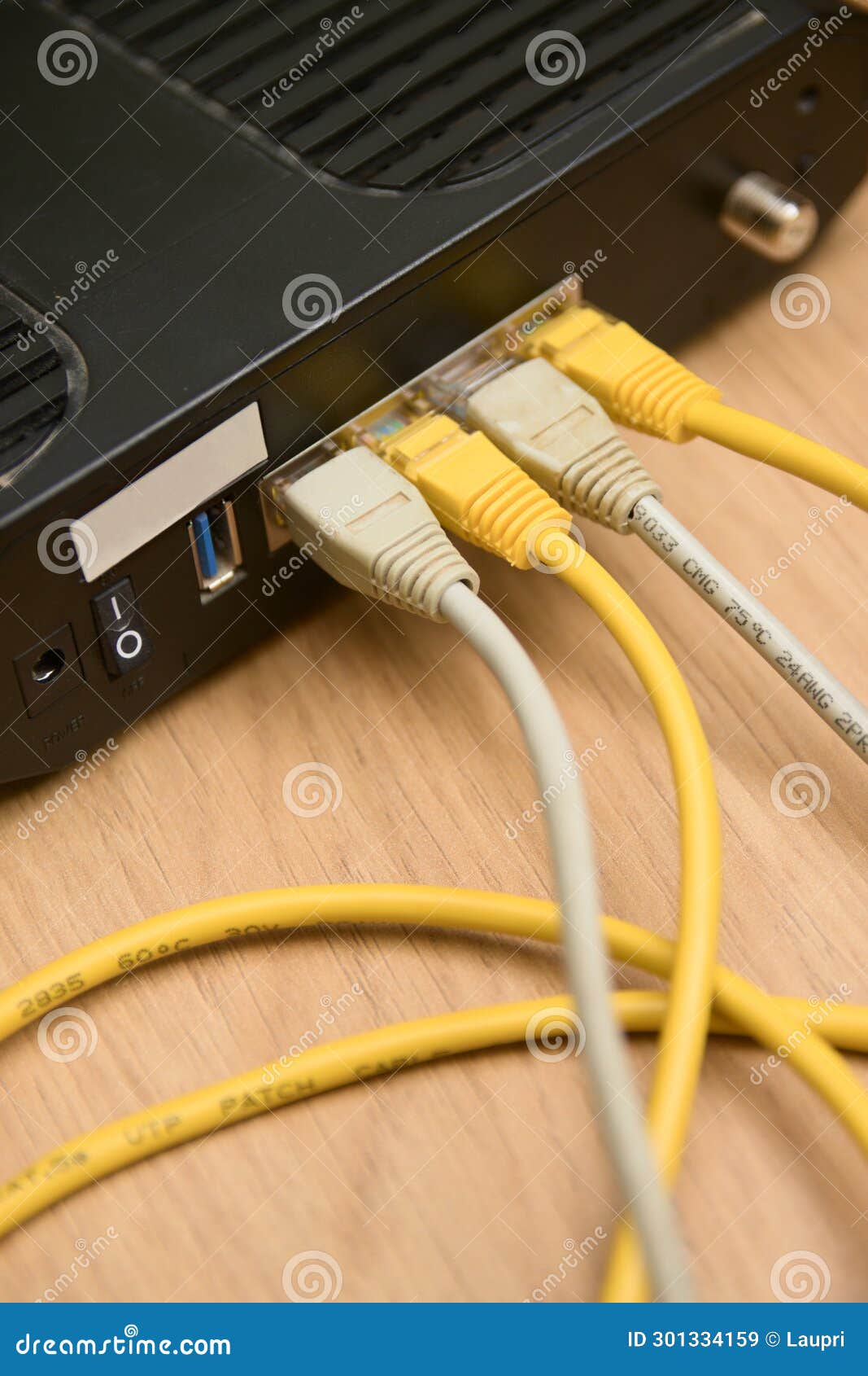 Back of a Router with Different USB, RJ45 Connections and Some ...