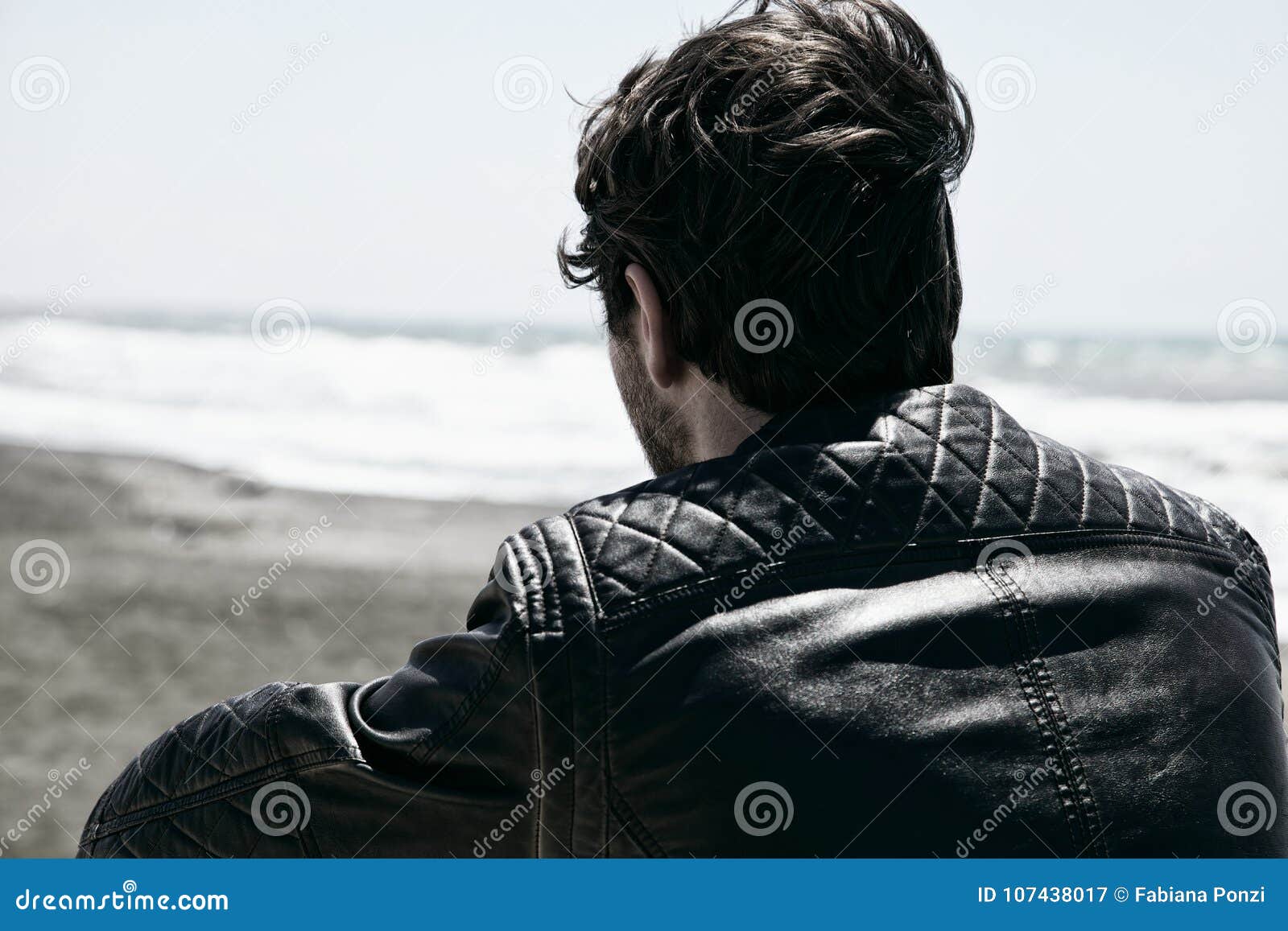 Back of Sad Man Looking Ocean in Winter Stock Image - Image of sadness ...