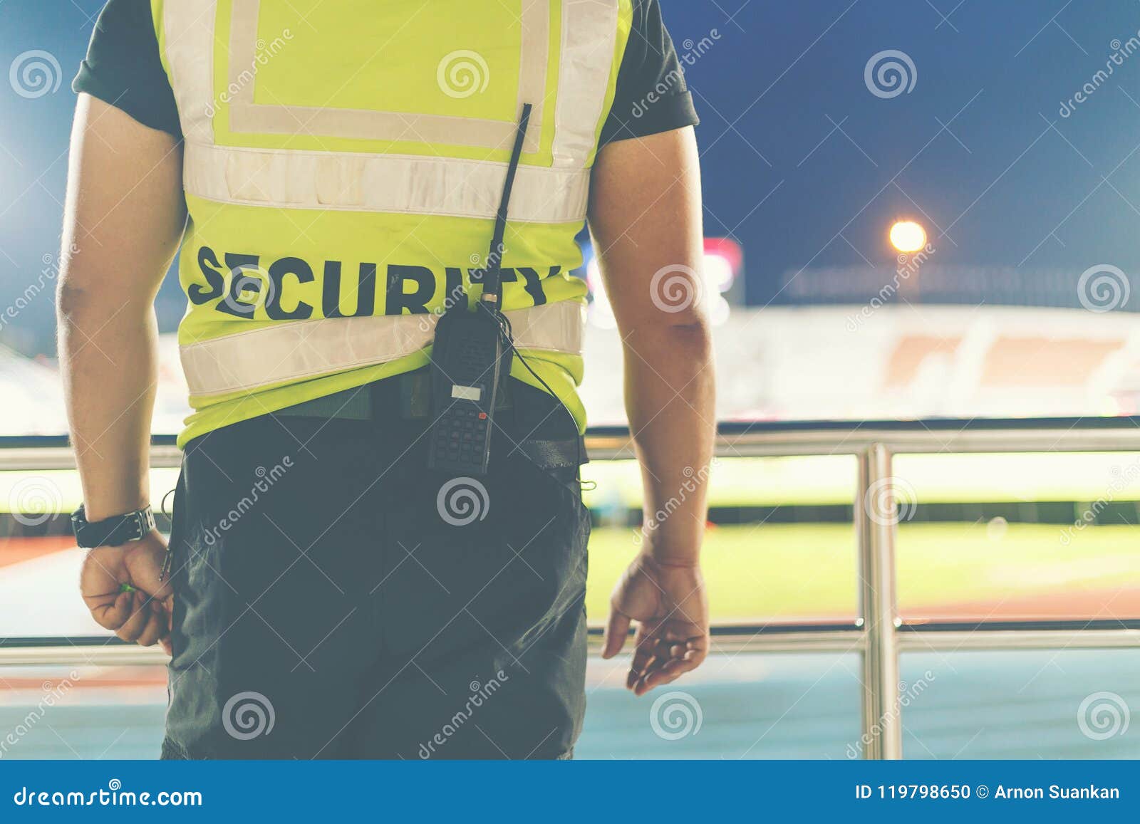 Back of Security Standing in the Soccer Stadium. Stock Photo - Image of ...