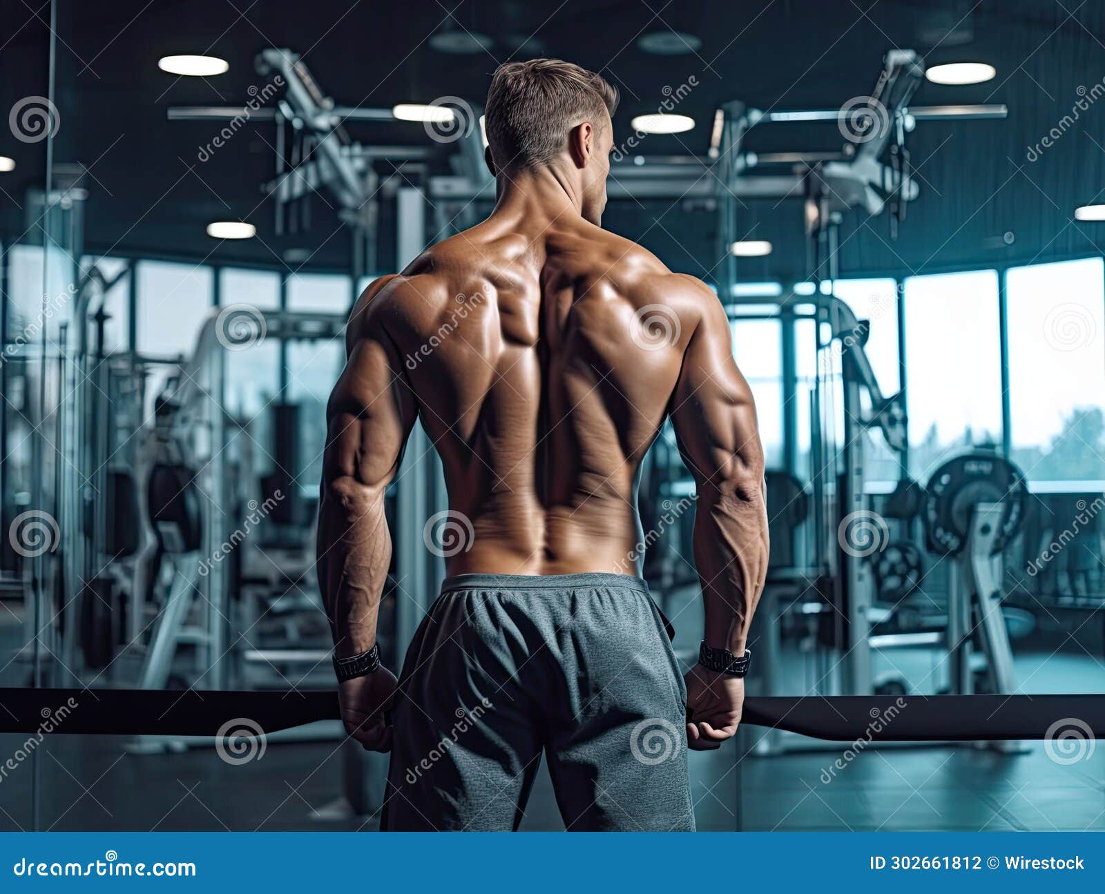 Back of a Shirtless Fit Man at the Gym, AI-generated. Stock ...