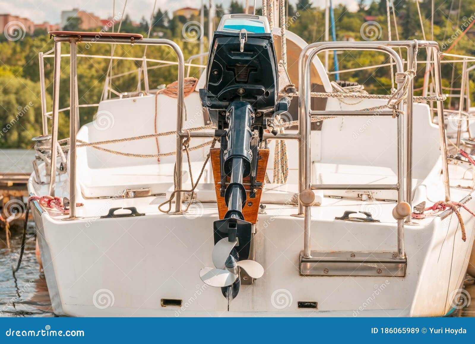 Back Shot of Boat with Outboard Engine. Ship Propeller. Stock Image ...
