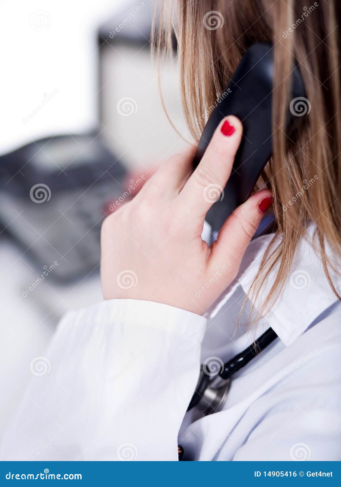 Back Shot of a Female Doctor Over a Phone Call Stock Photo - Image of ...