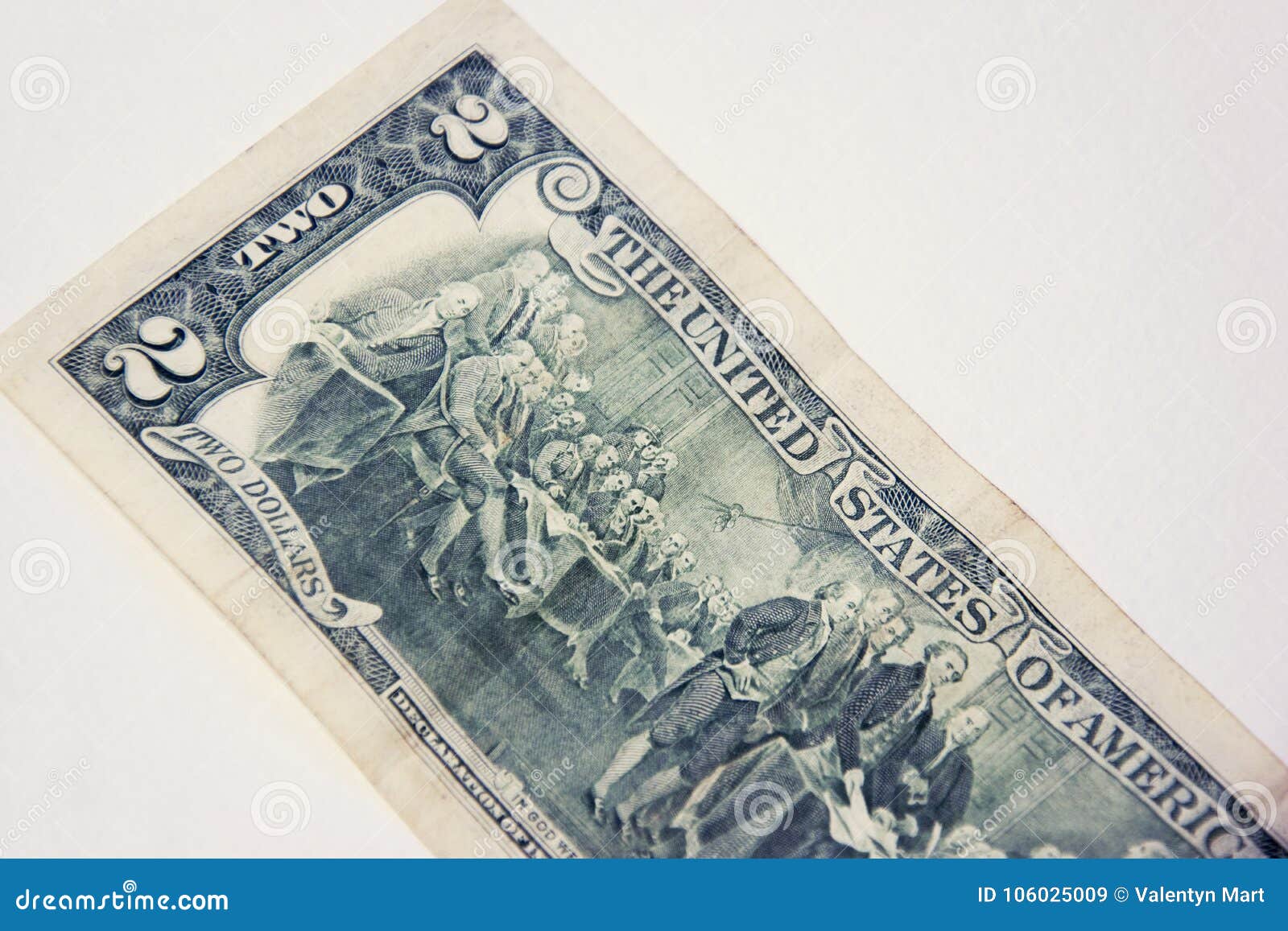The Back Side of the Banknote is Two Dollars. Stock Image - Image of ...