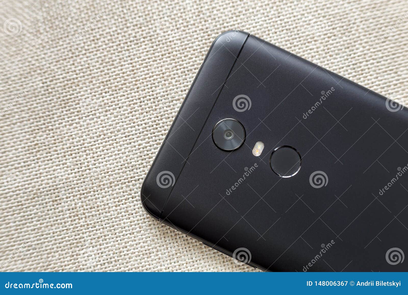 Back Side of Black Cellphone Isolated with Security Thumb Fingerprint ...