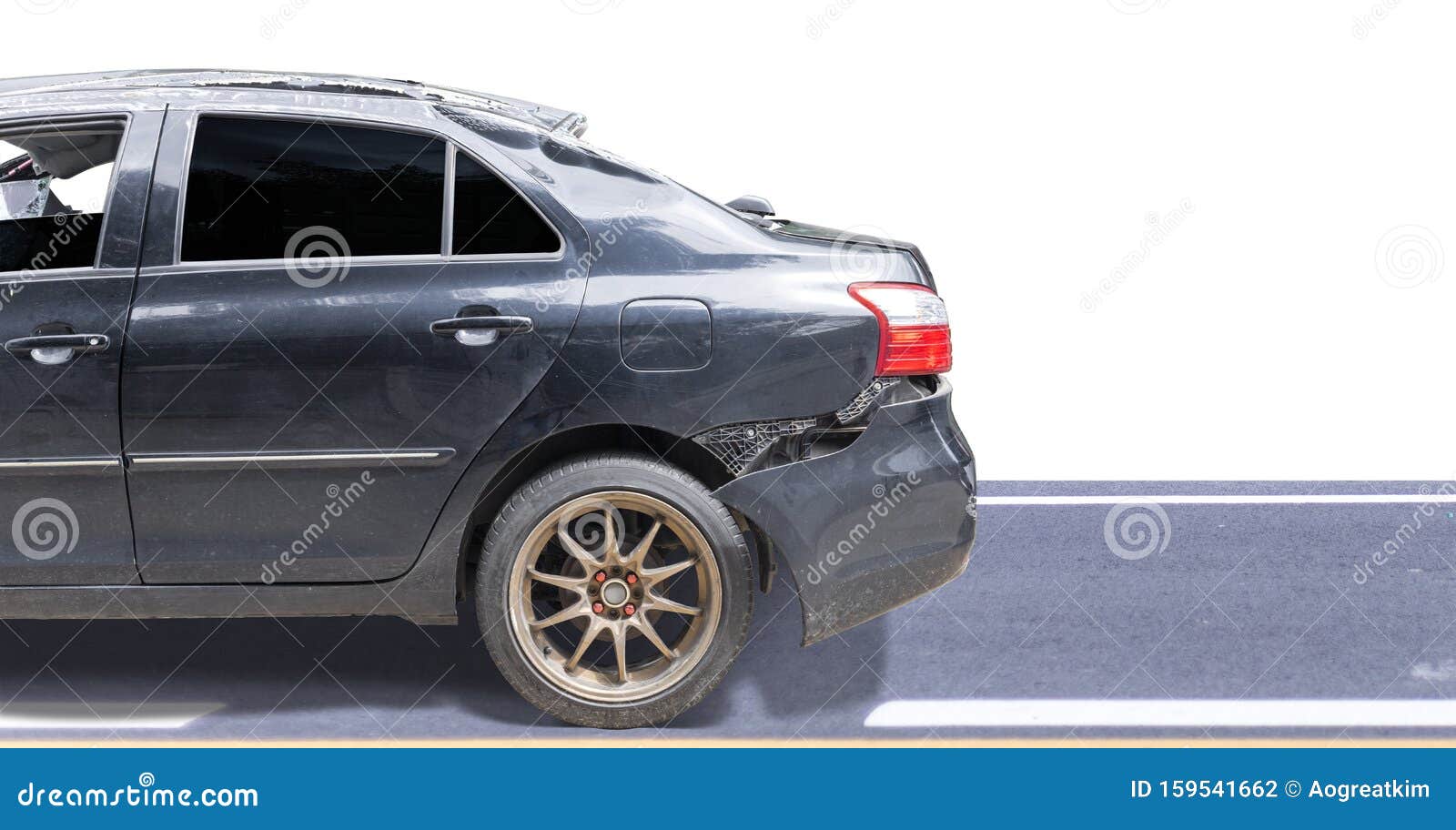 Back Side of Black Color Car Damaged and Broken by Accident Isolate on ...