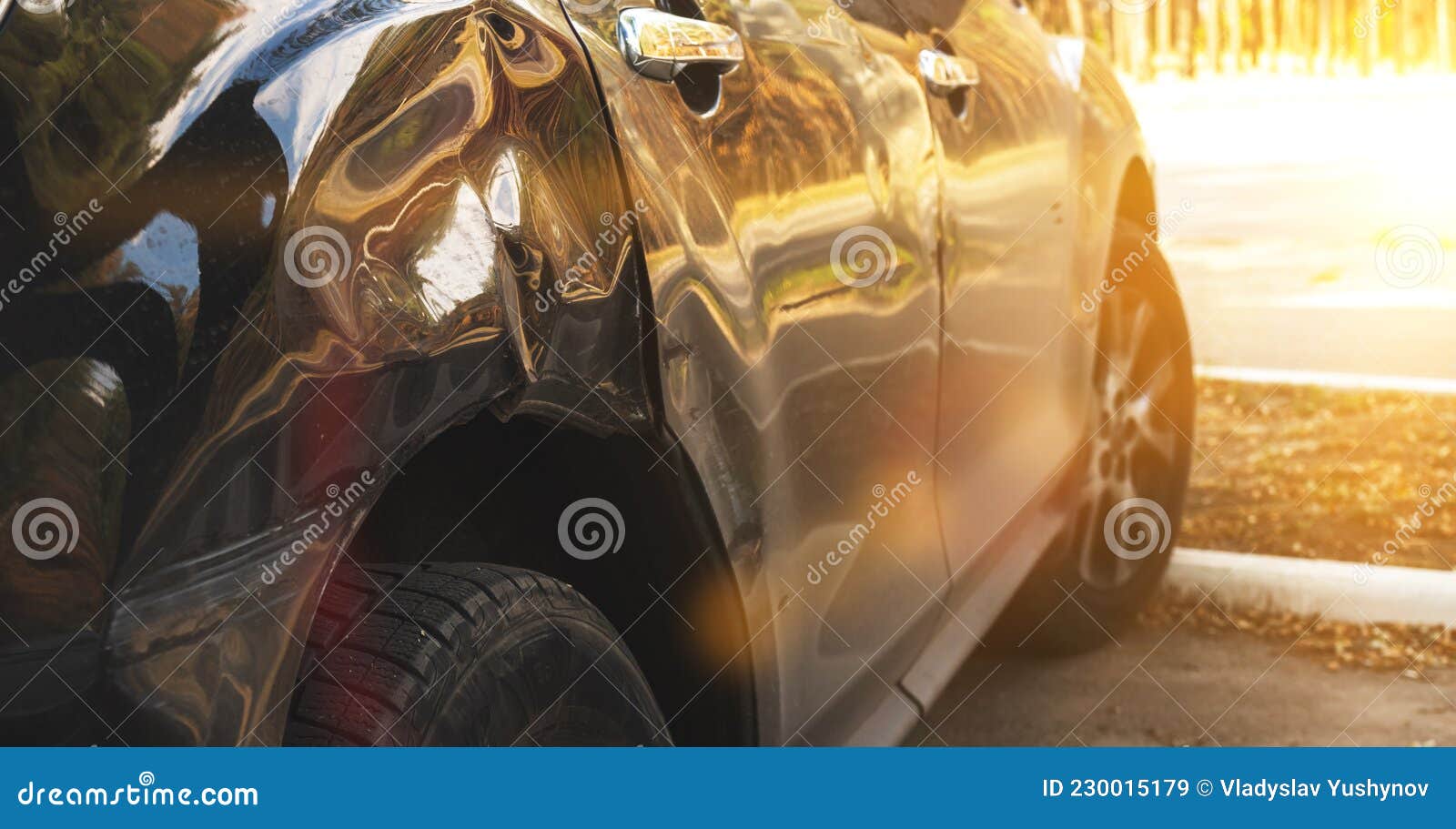 Back Side of Black Color Car Damaged and Broken by Accident on the Road ...