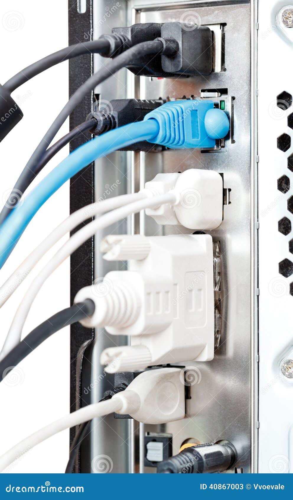 Back Side of Computer Isolated on White Stock Image - Image of cord ...