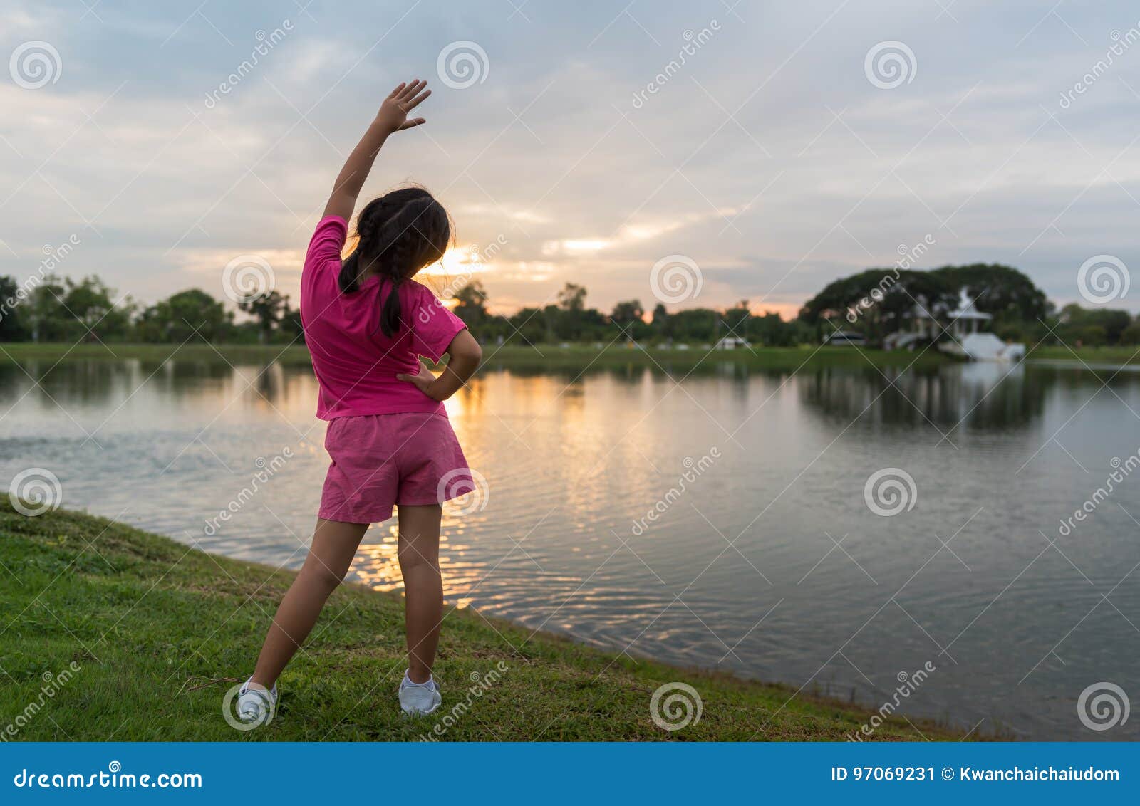Back Side of Little Girl Exercise on Park Stock Image - Image of ...