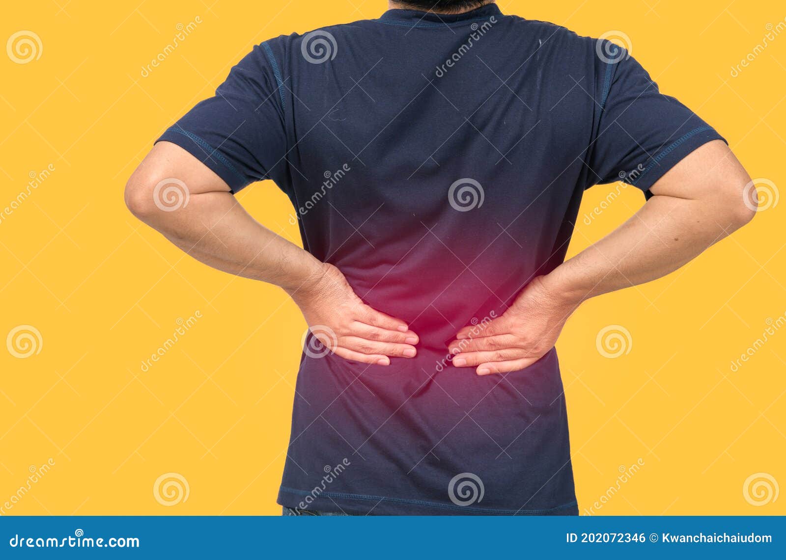 Back Side of Man Suffering from Backache Isolated on Orange Background ...