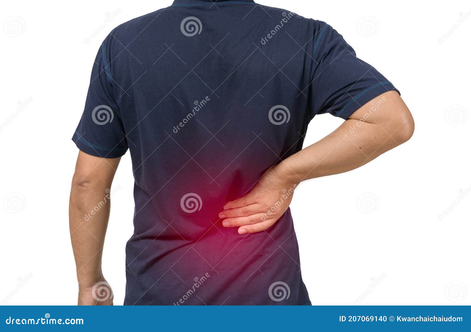 Back Side of Man Suffering from Backache Isolated on White Background ...