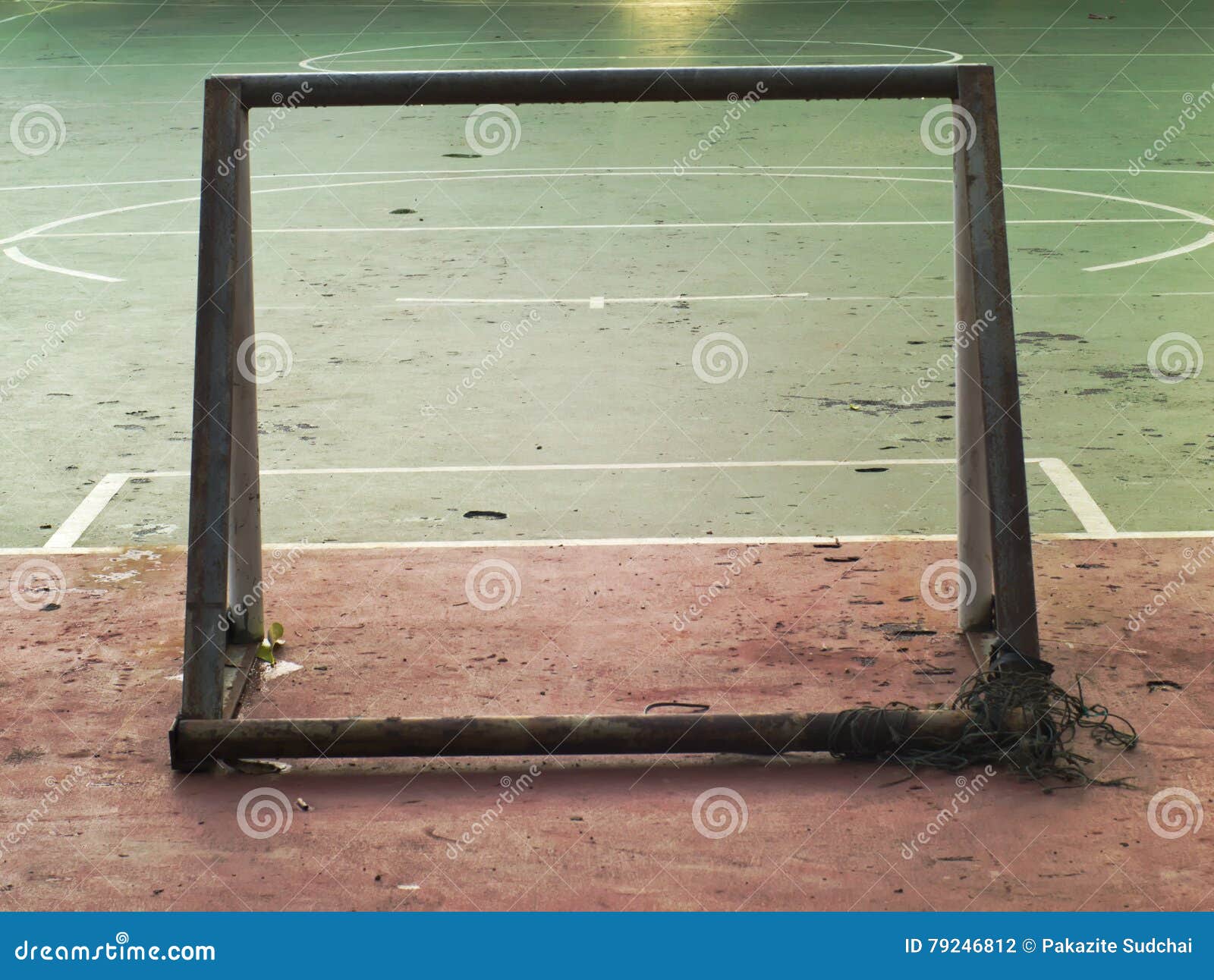 Mini Soccer Goal With Old And Rust Condition Broken Net On Concrete ...