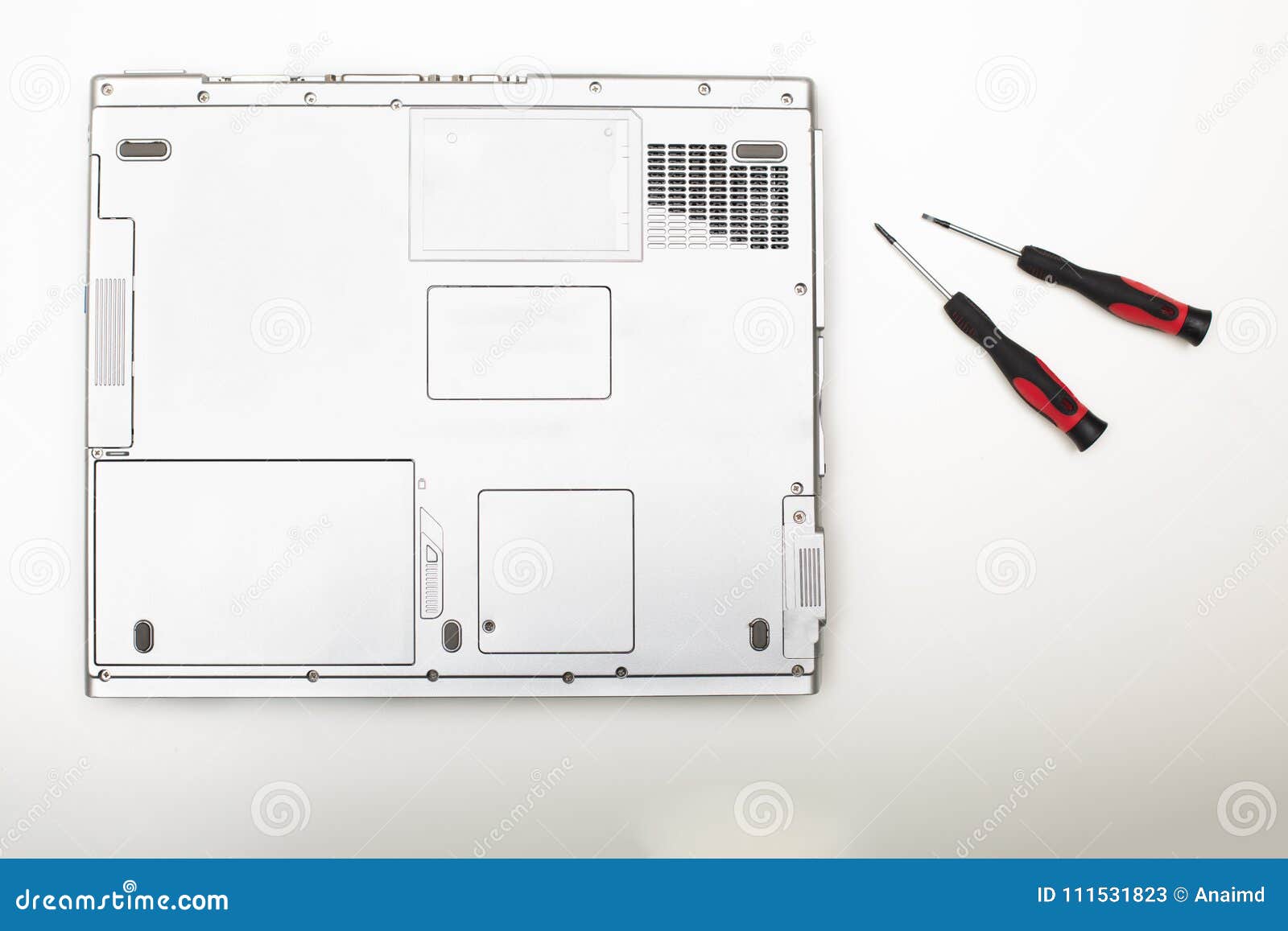 Back Side of a Modern Laptop Computer with Precision Screwdriver Stock ...