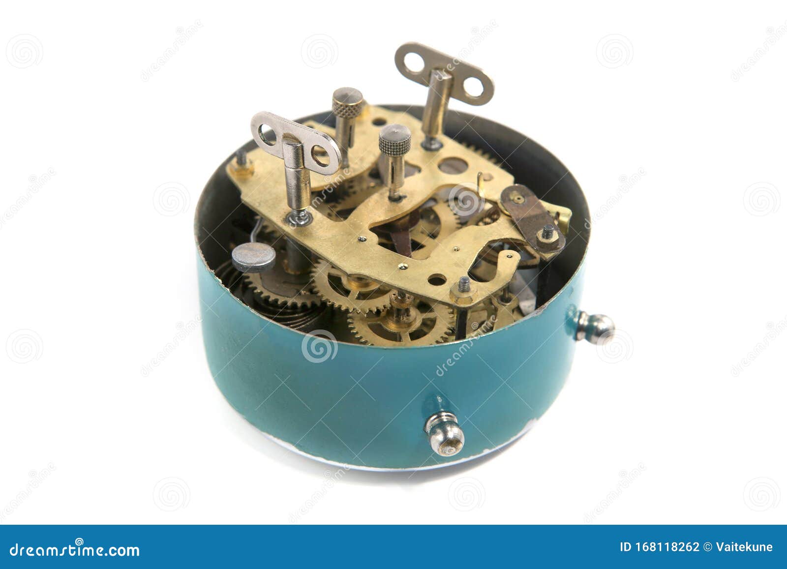 Back Side of Old Mechanical Table Clock Isolated on White Background ...