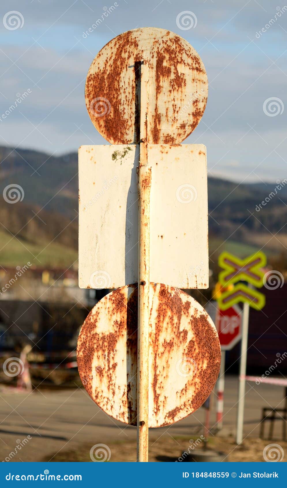 Back Side of Old Rusty Traffic Sign Stock Image - Image of vintage ...