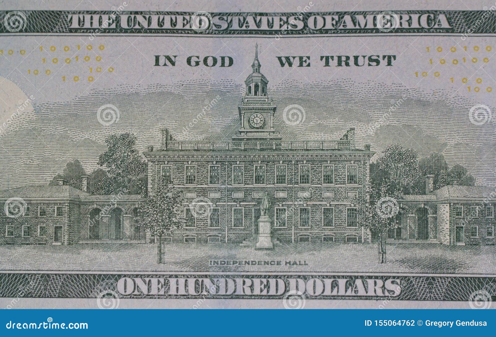 Back Side of the One Hundred Dollar Bill. Stock Photo - Image of dollar ...