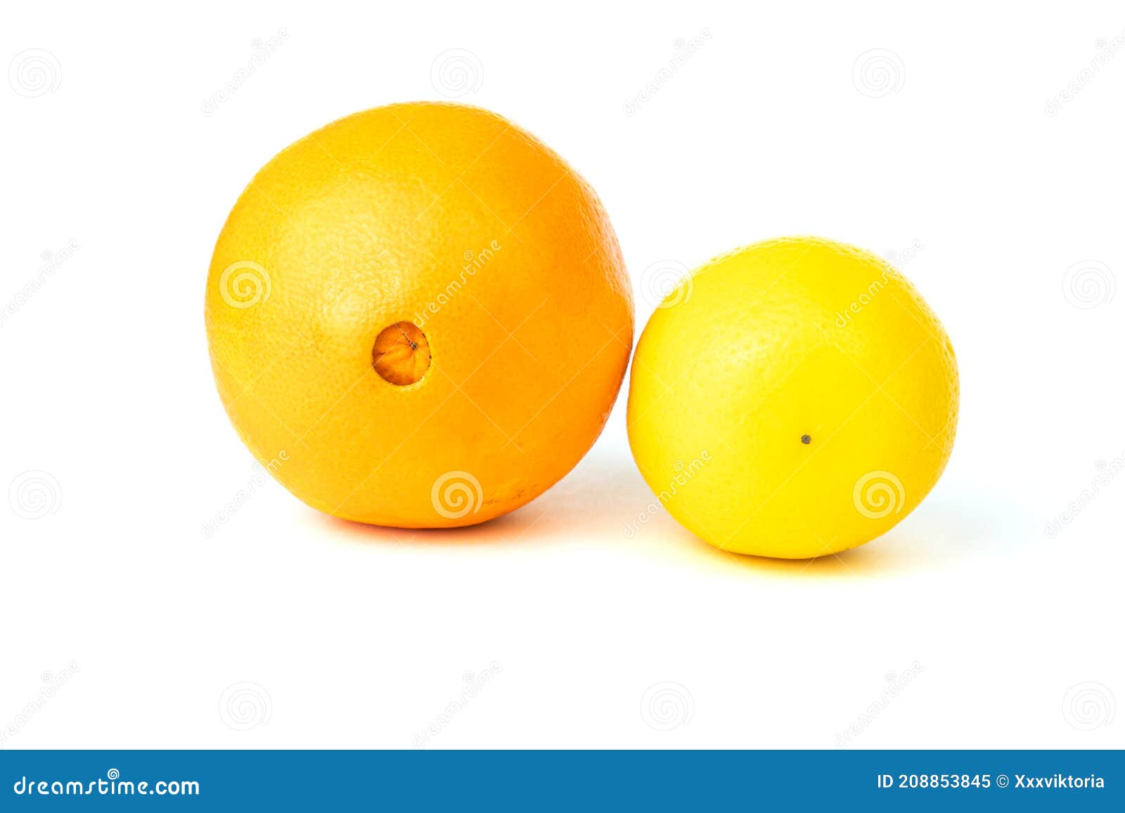 Back Side of Orange and Lemon Isolated on White Background. Sweet and ...