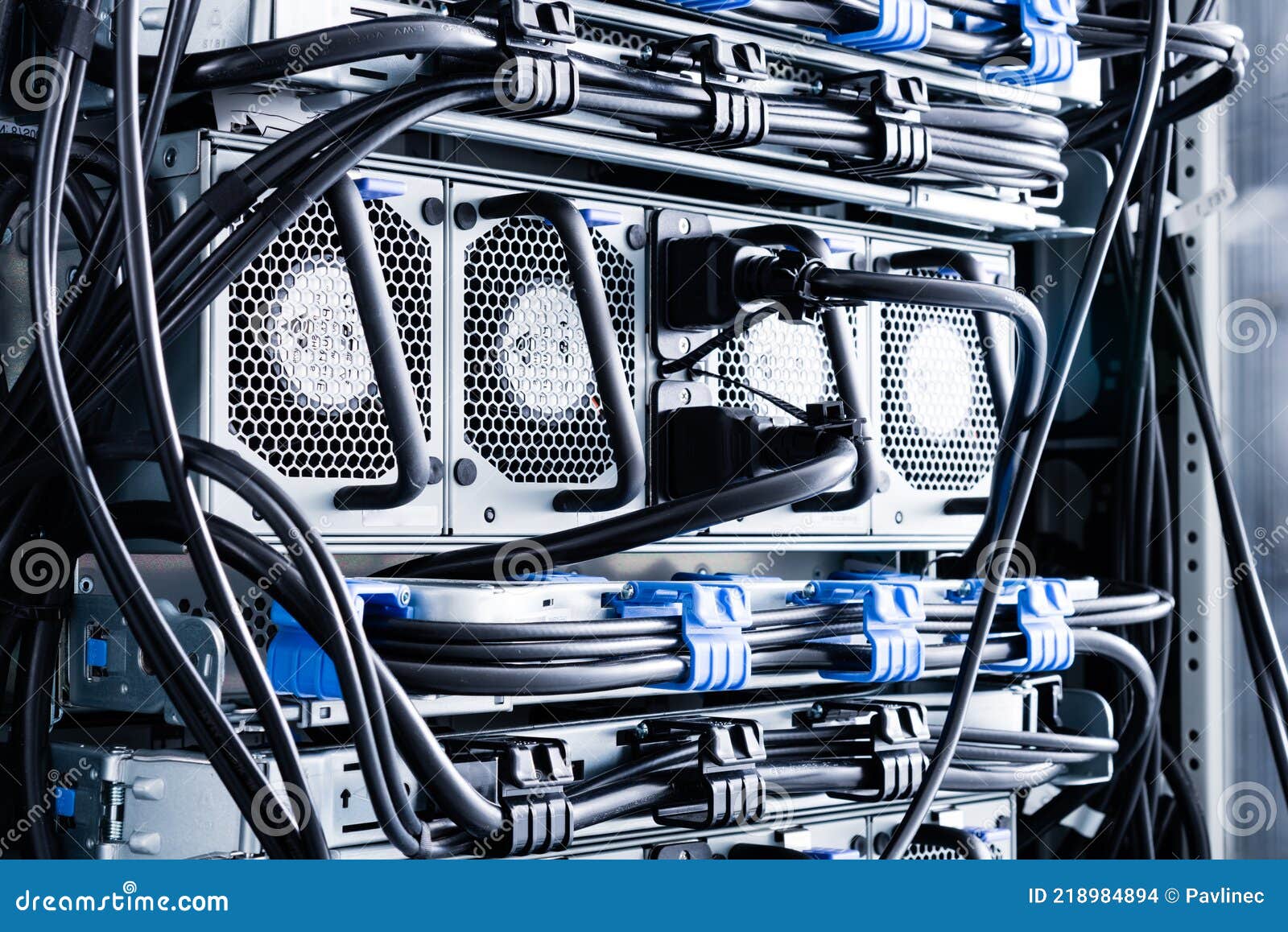 Back Side of a Server with Multiple Power Sources and Power Cord Stock ...