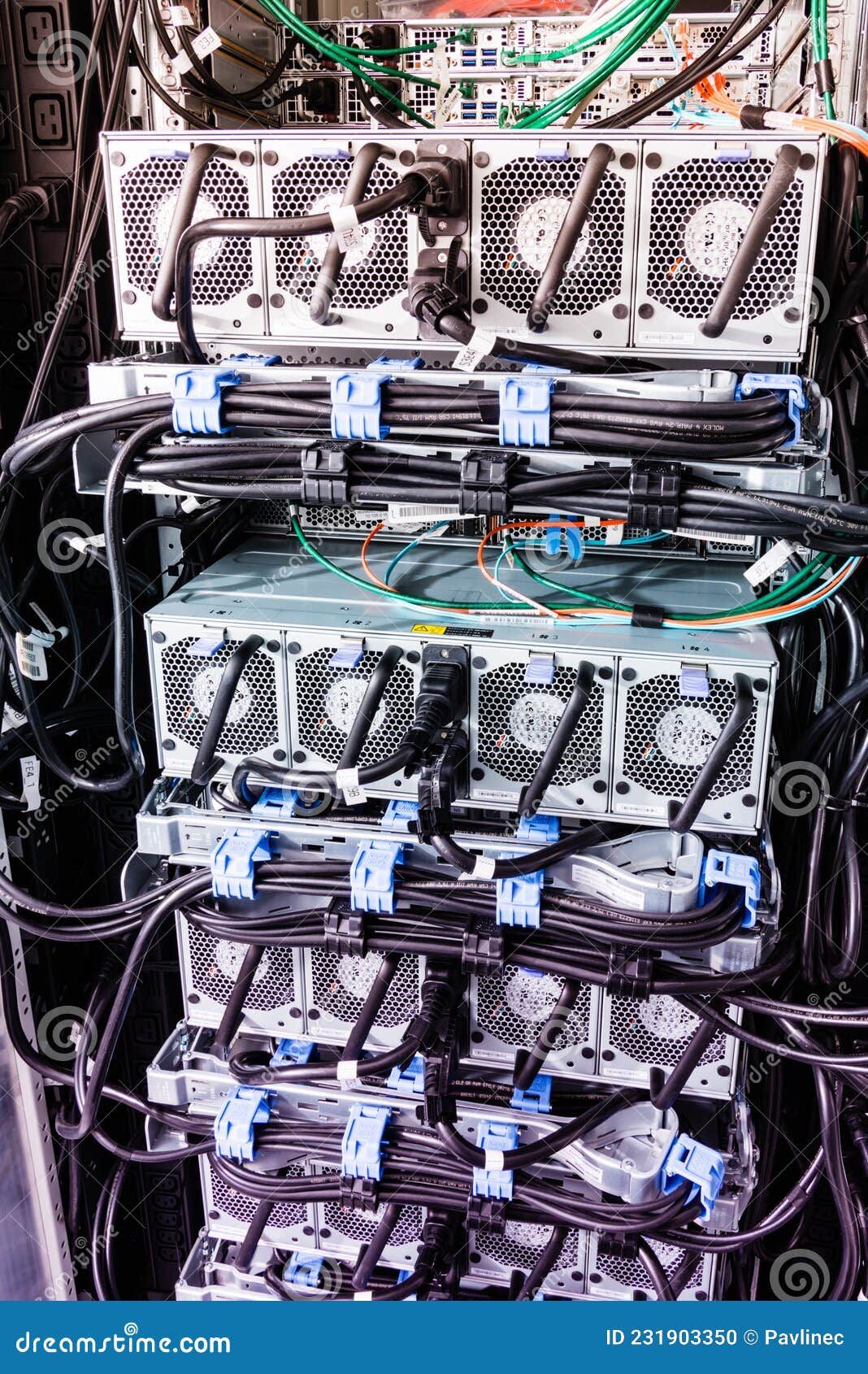 Back Side of a Server with Multiple Power Sources and Power Cord Stock ...