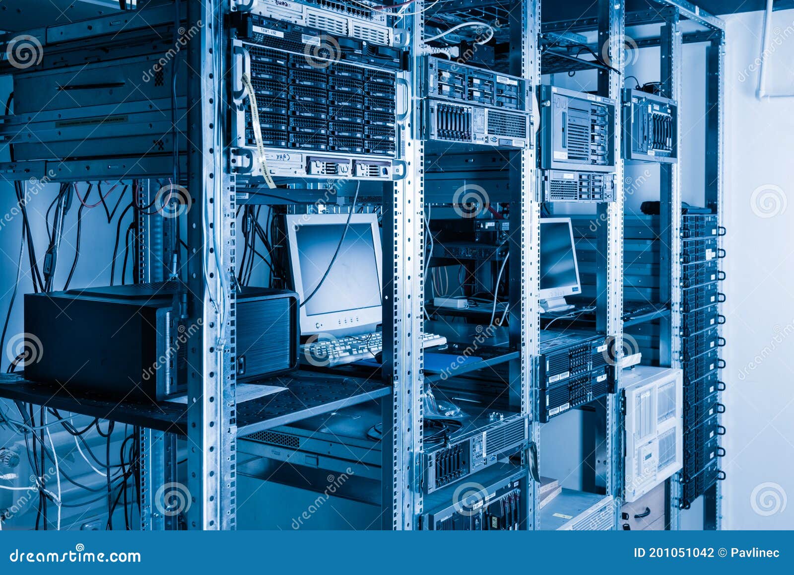 Back Side of Server Room with Server Racks and Desktop Computer Stock ...