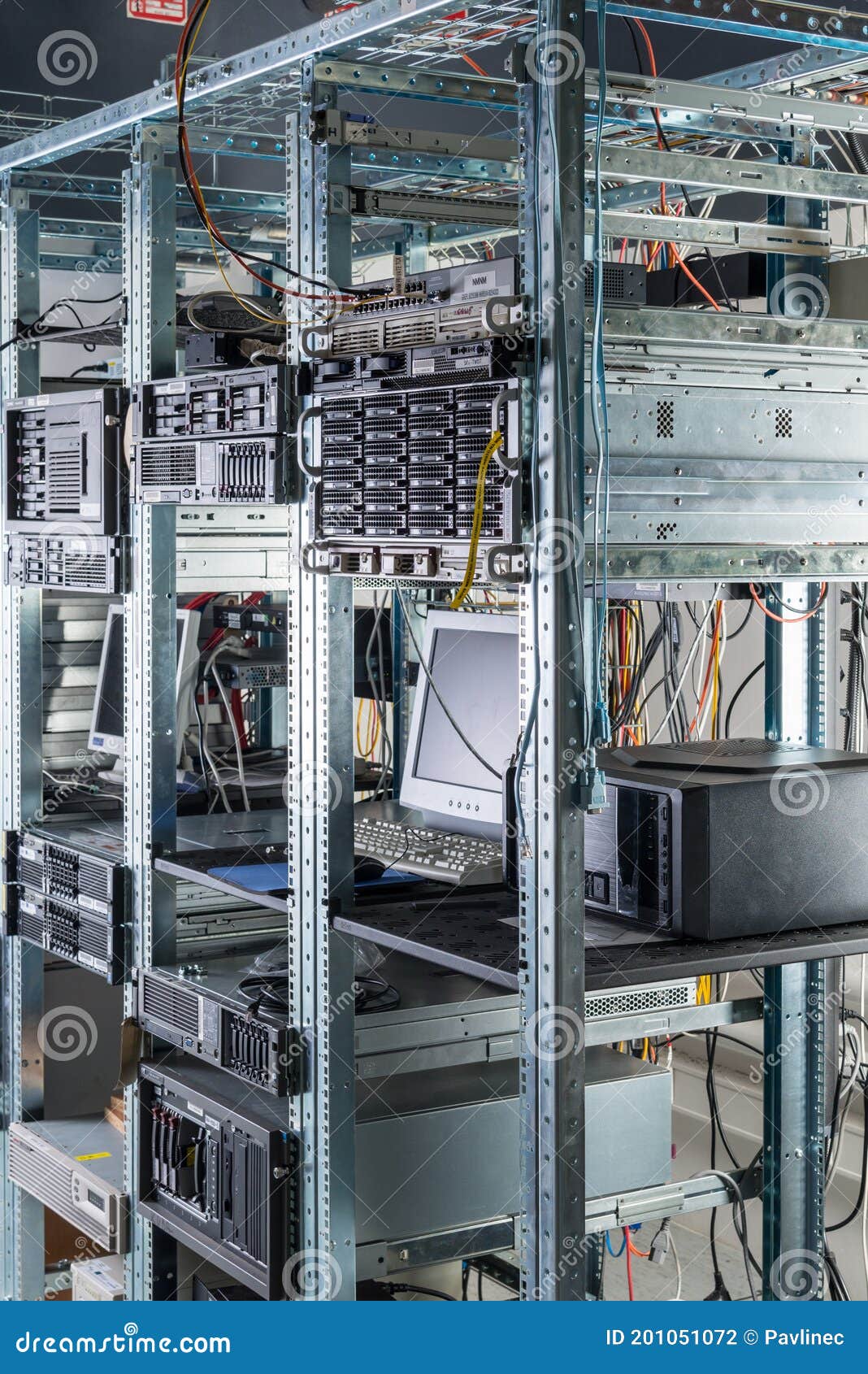 Back Side of Server Room with Server Racks and Desktop Computer Stock ...