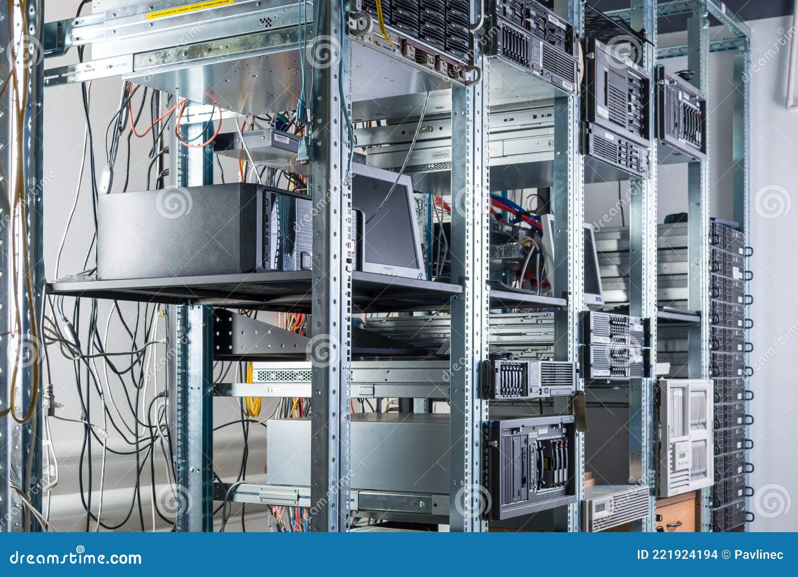 Back Side of Server Room with Server Racks and Desktop Computer Stock ...
