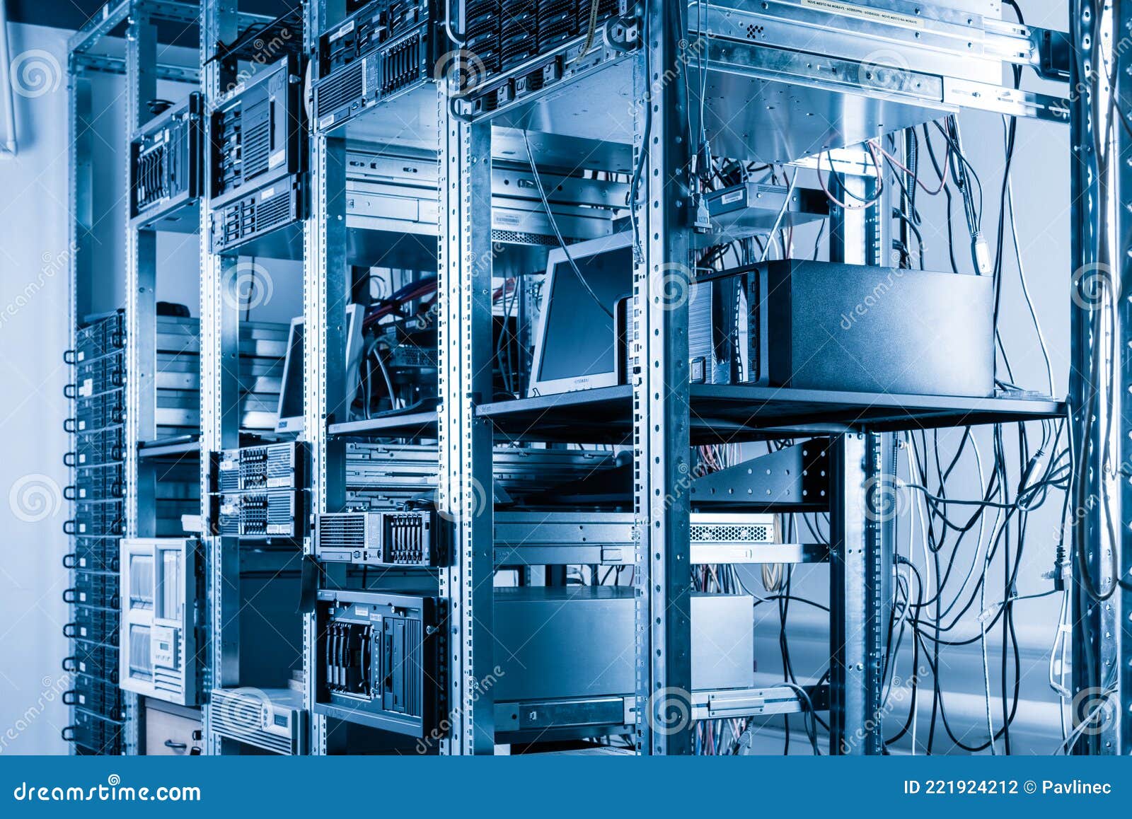 Back Side of Server Room with Server Racks and Desktop Computer Stock ...